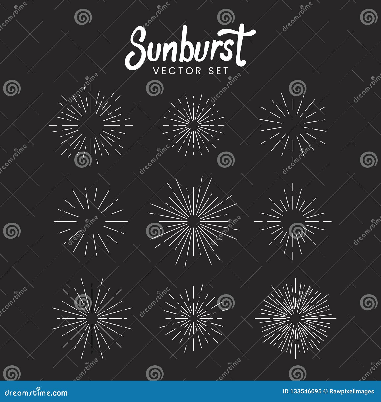 Sunburst Vector Set on Black Stock Vector - Illustration of festive ...