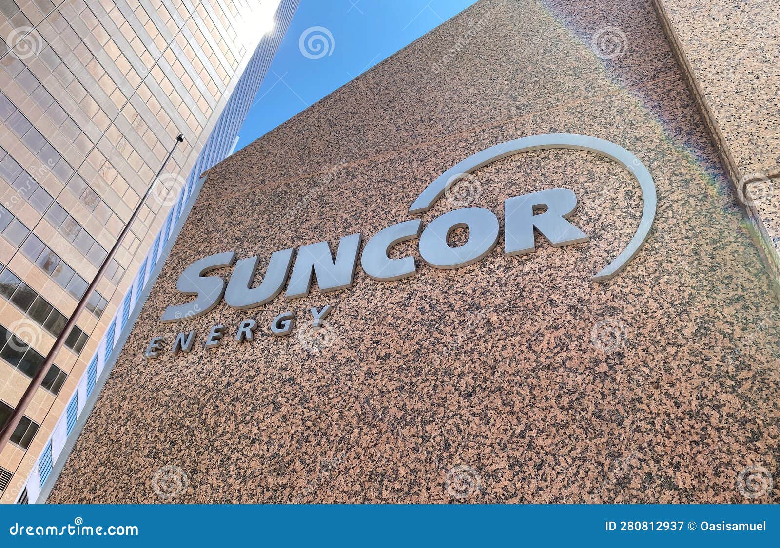 A Suncor Energy Sign Outside of a Building in Downtown Calgary ...