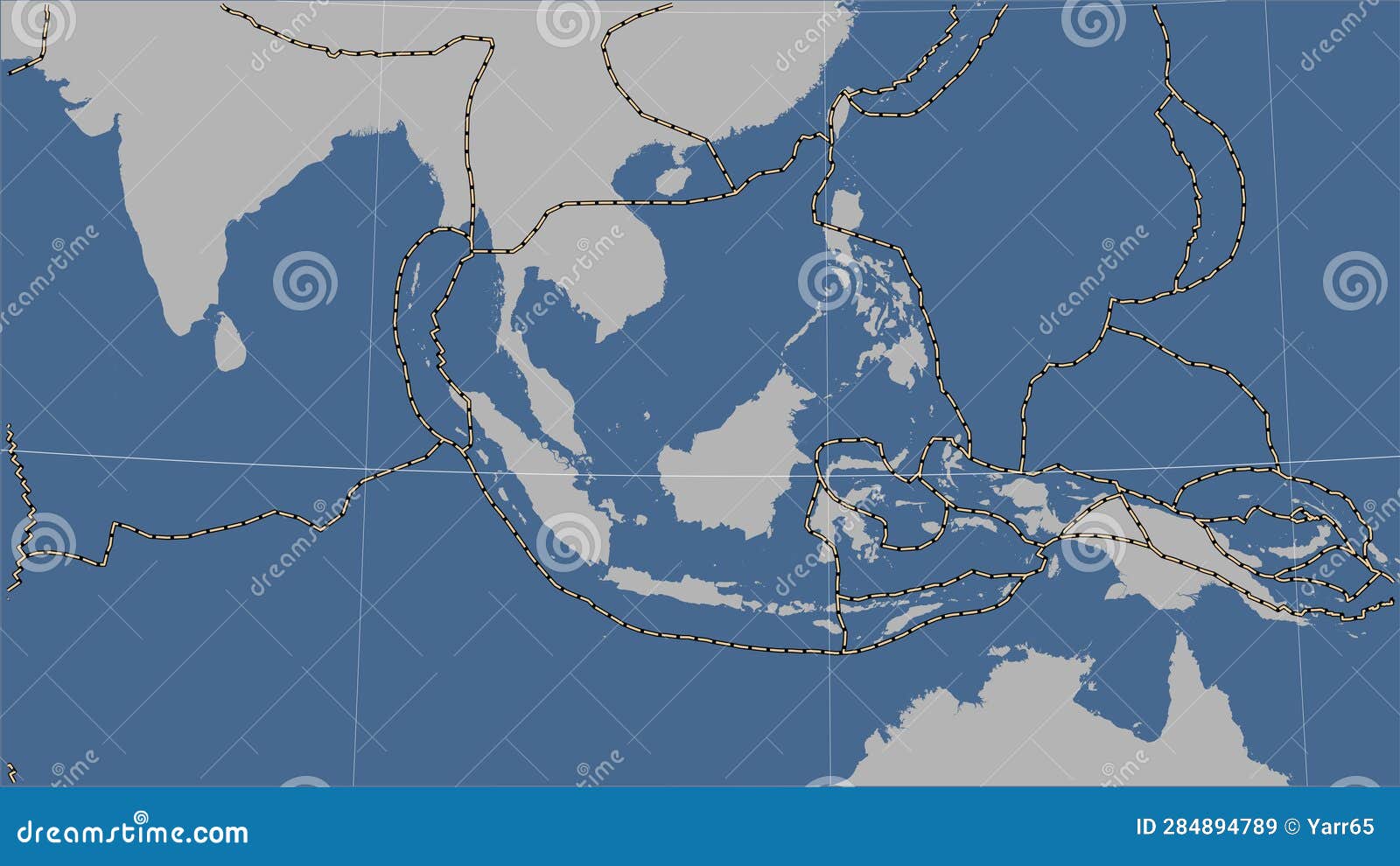 Sunda Plate - Boundaries. Contour Map Stock Illustration - Illustration ...