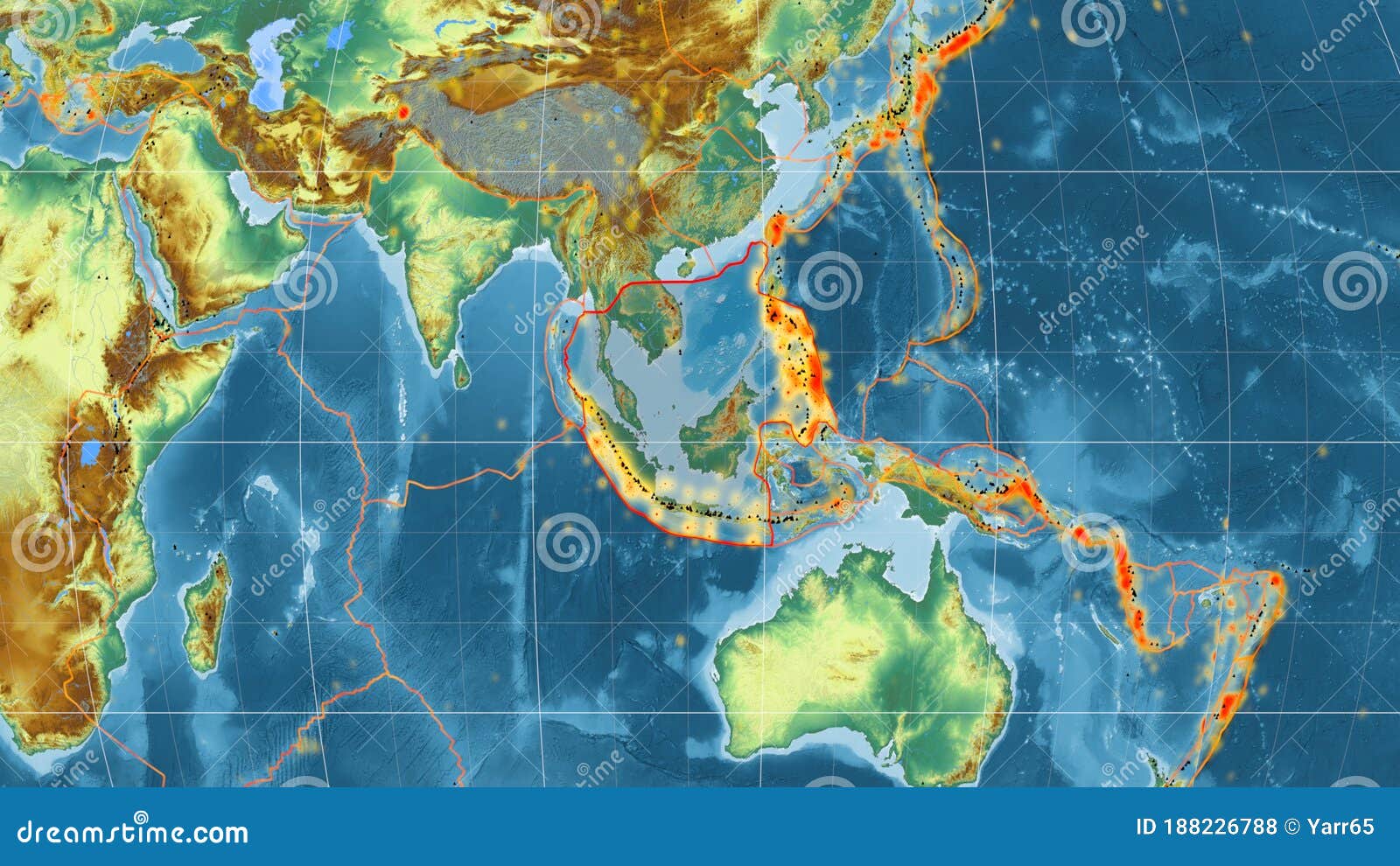 Sunda Plate Outlined, Kavrayskiy Projection - Relief Stock Illustration ...