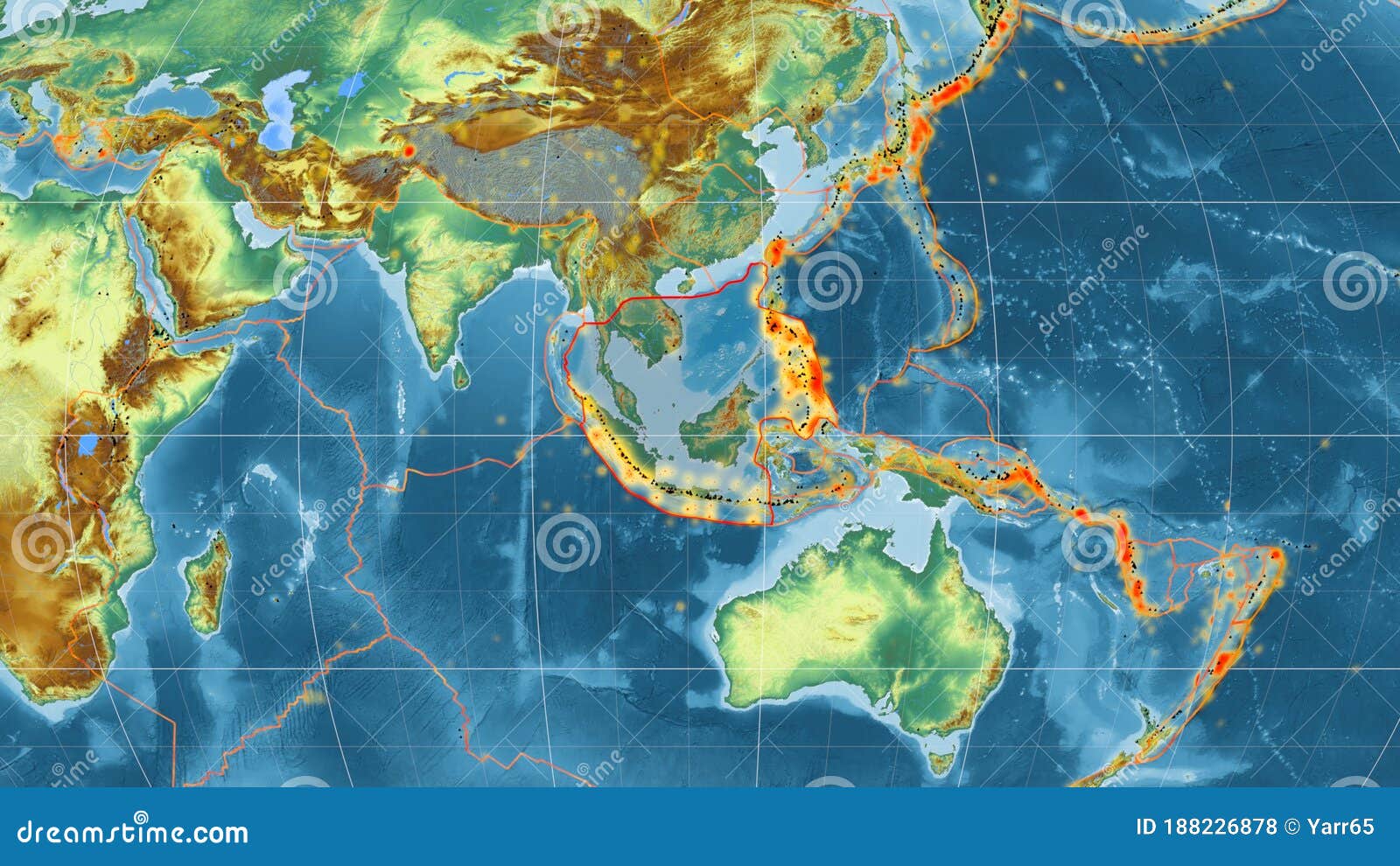 Sunda Plate Outlined, Mollweide Projection - Relief Stock Illustration ...