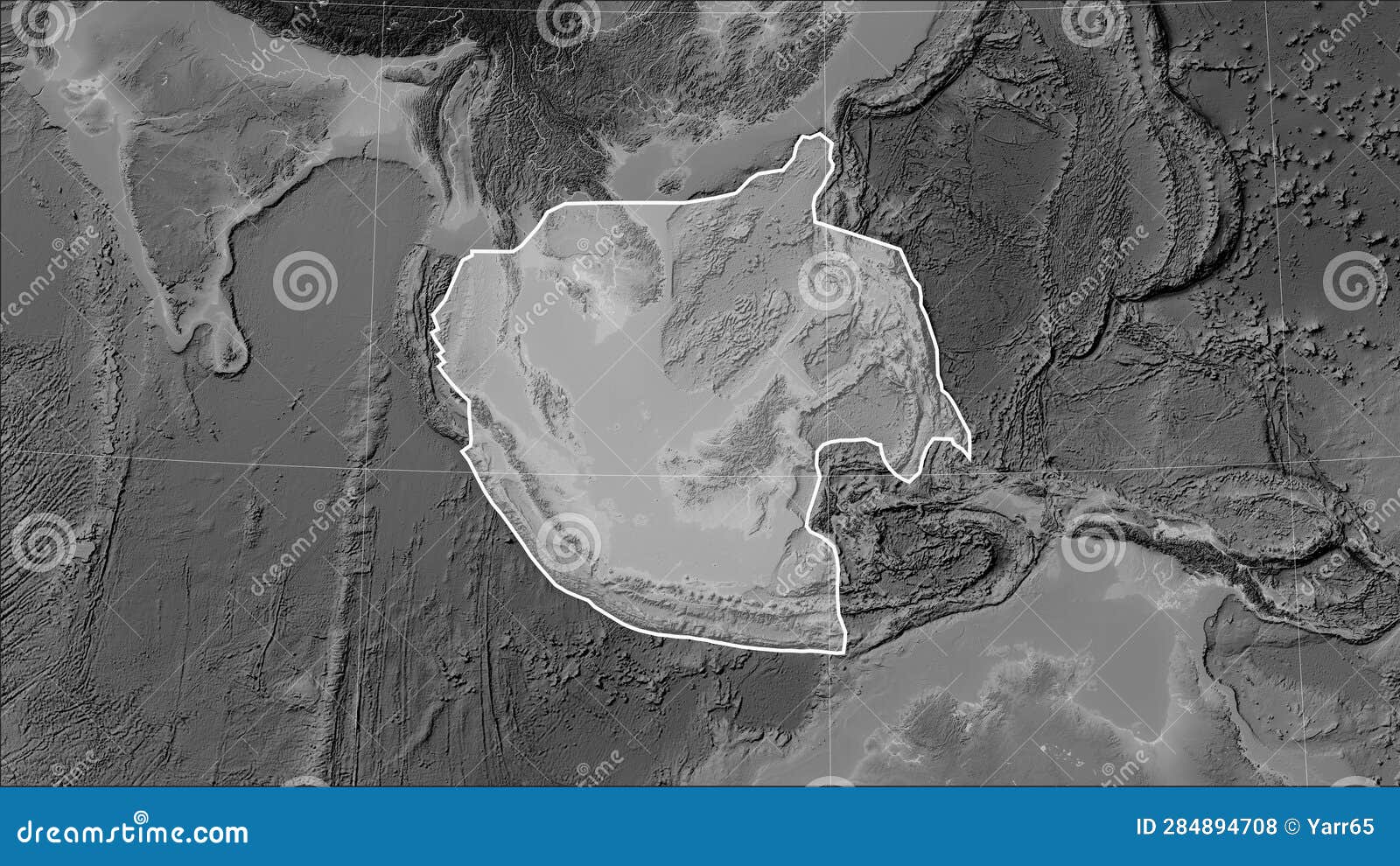 Sunda Tectonic Plate. Grayscale Map Stock Illustration - Illustration ...