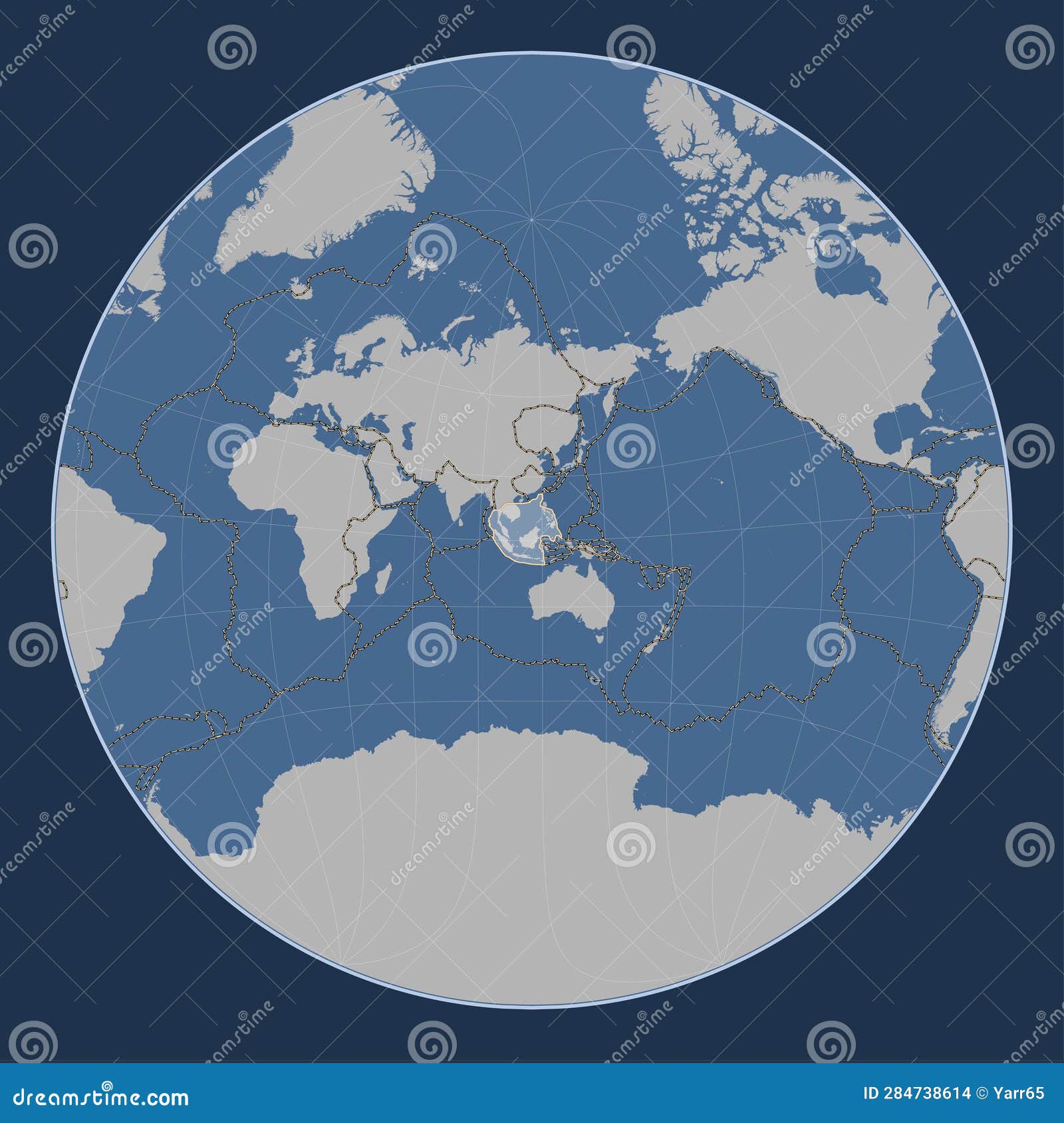 Sunda Tectonic Plate. Contour. Lagrange Oblique. Boundaries Stock ...