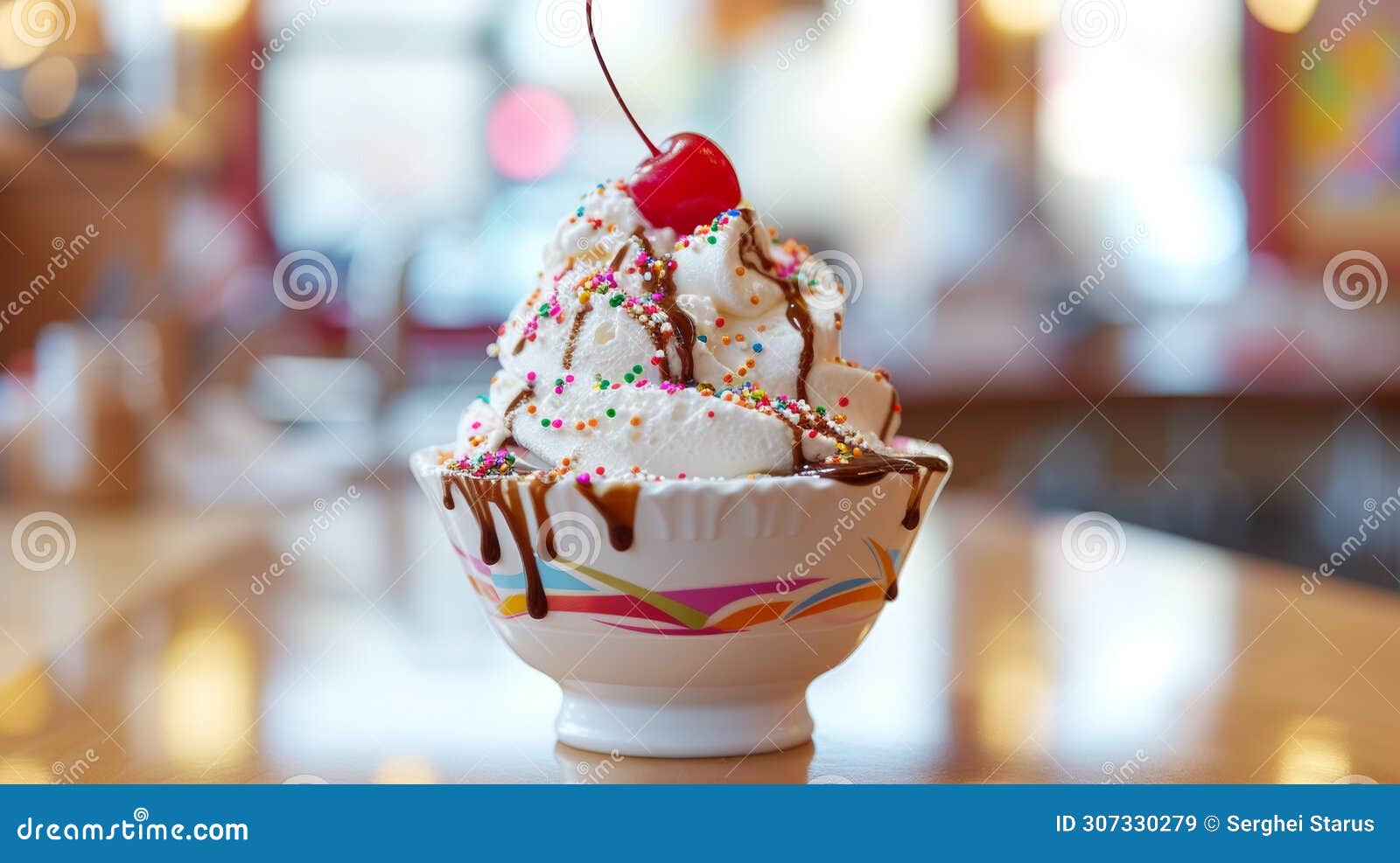A Sundae with a Cherry on Top Sitting in Front of the Table, AI Stock ...