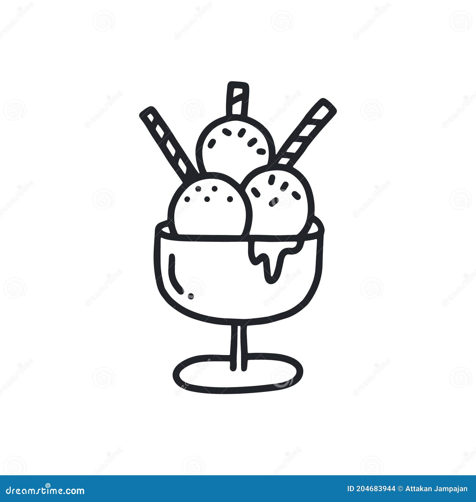 Sundae Ice Cream Hand Drawn Cartoon Doodle Style Stock Vector ...