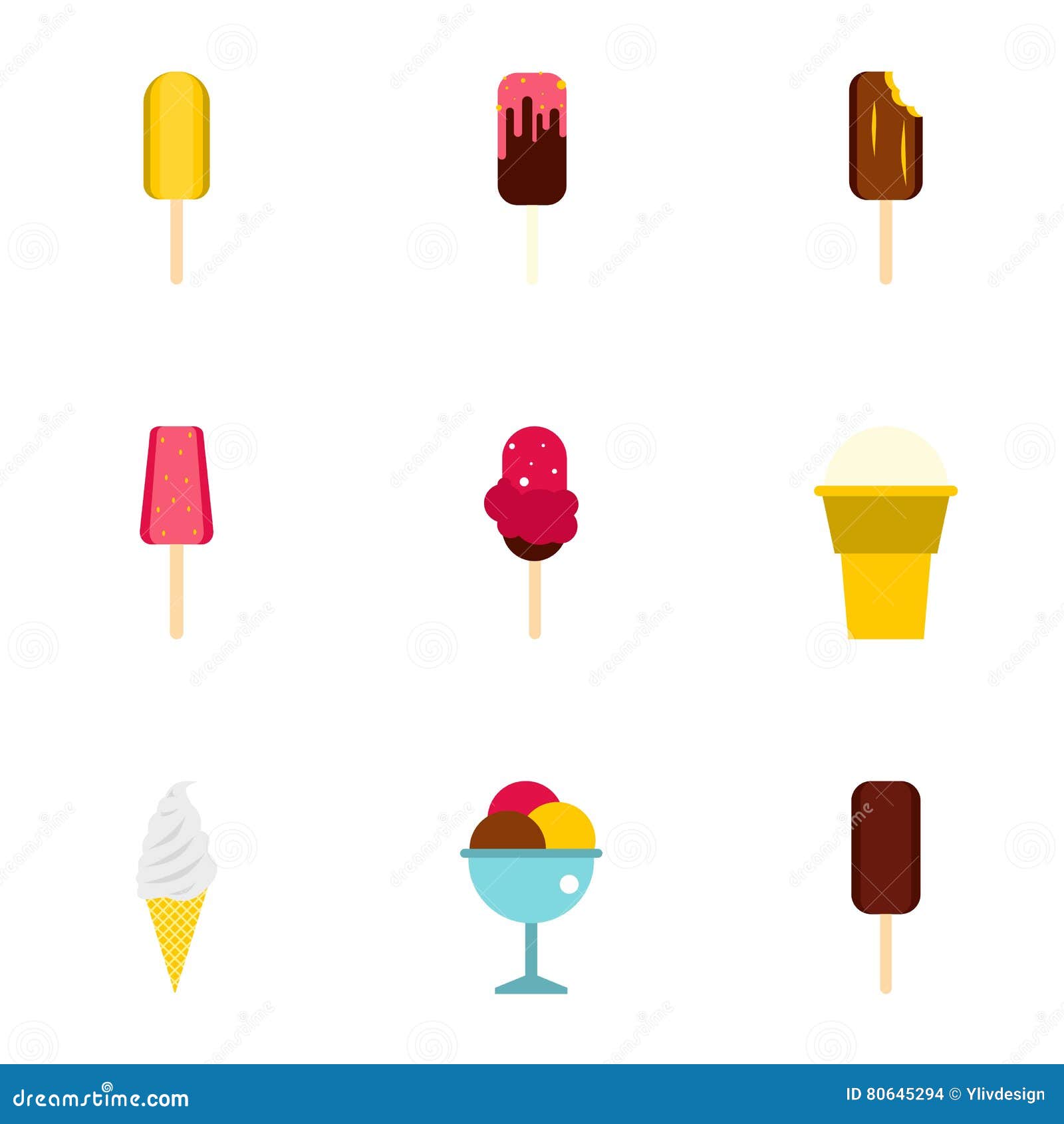 Sundae Icons Set, Flat Style Stock Vector - Illustration of sign ...