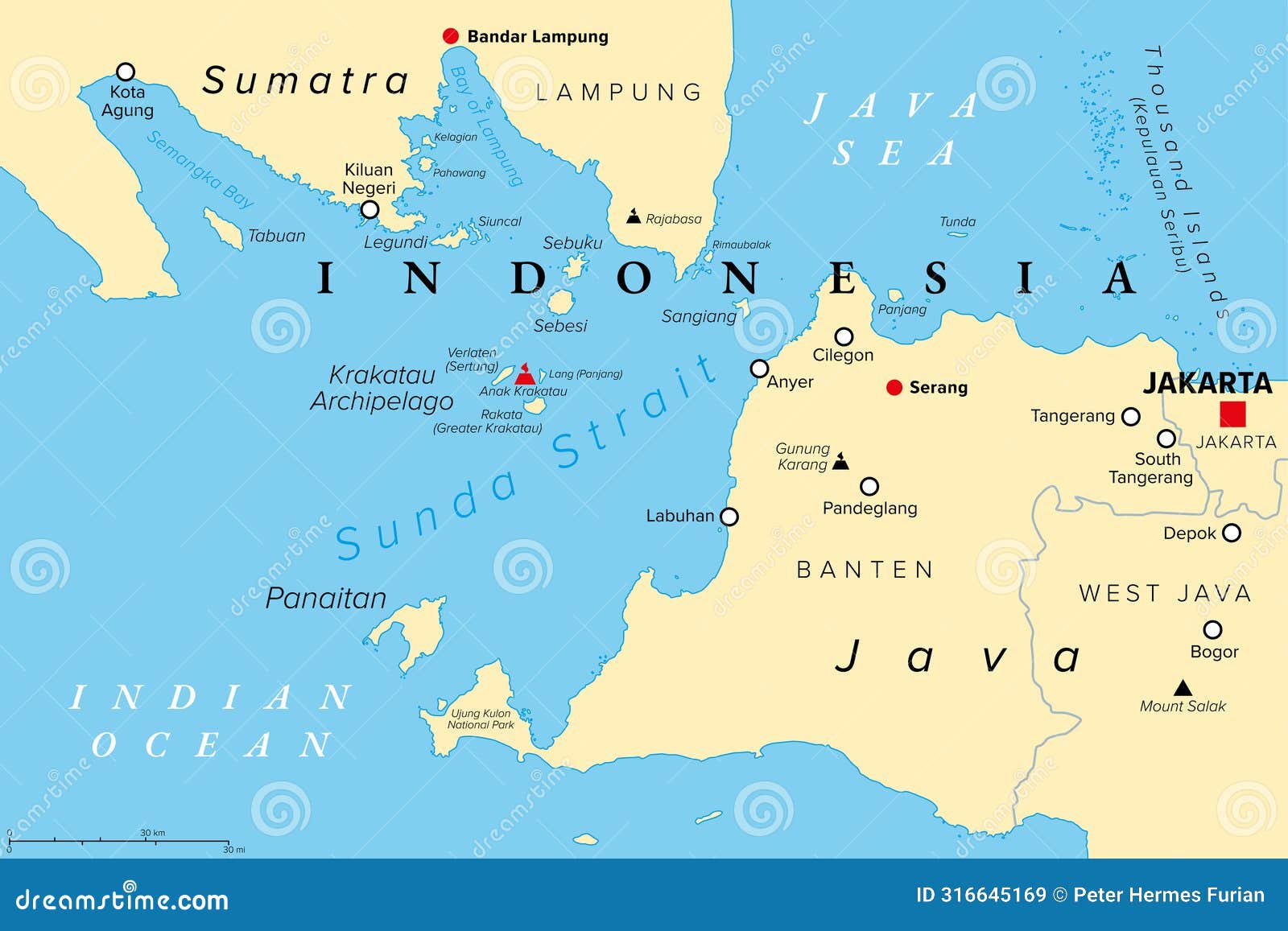 Sunda Strait, Indonesia, With Krakatau Archipelago, Political Map ...
