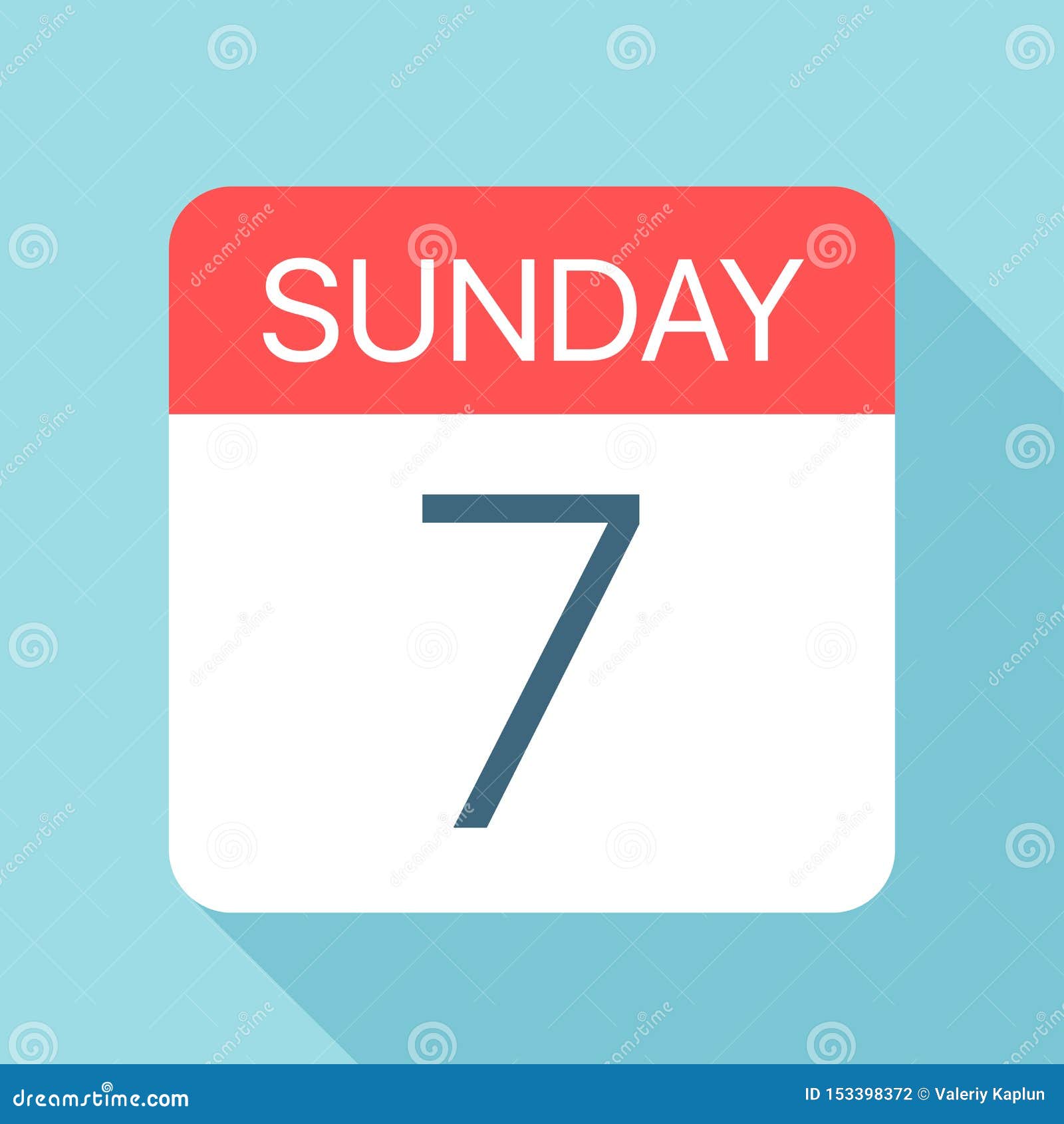 Sunday 7 - Calendar Icon. Vector Illustration of Week Day Paper Leaf ...