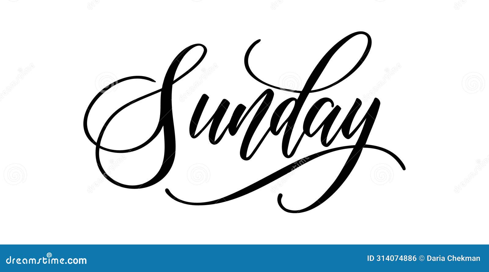 Sunday - Handwritten Text in Calligraphic Style on a White Background ...