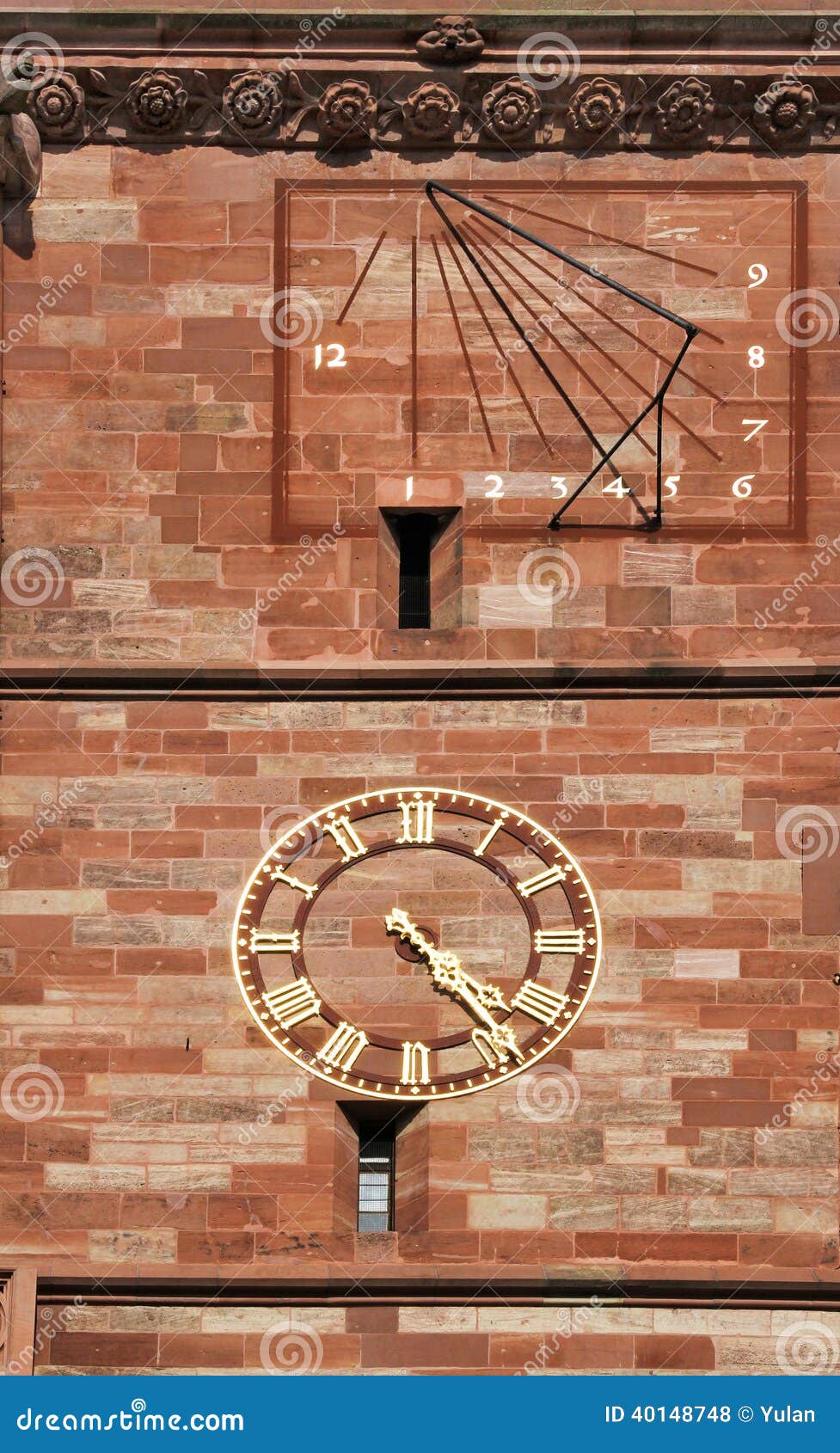 Old Mechanical And Sundial Clock On The Roof And Facade Of A Palace In ...
