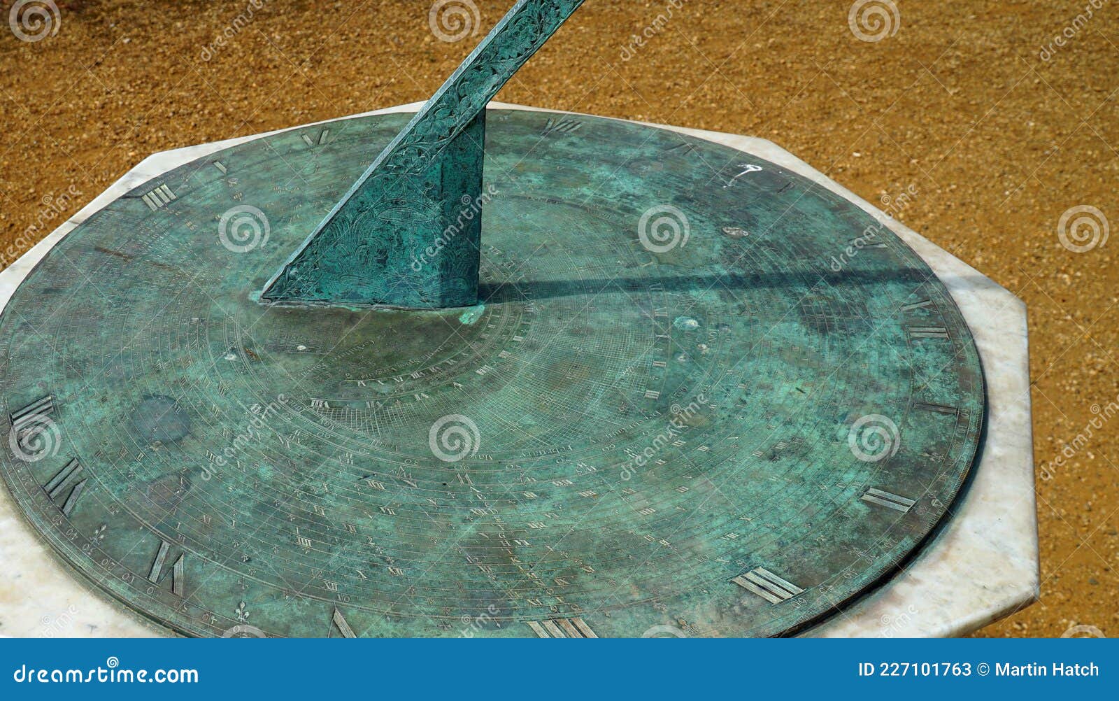 Sundial with Copper Oxide Surface Shadow Showing Time. Stock Image ...