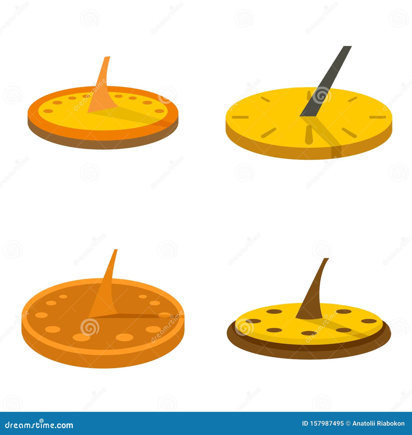 Sundial Icons Set, Flat Style Stock Vector - Illustration of garden ...