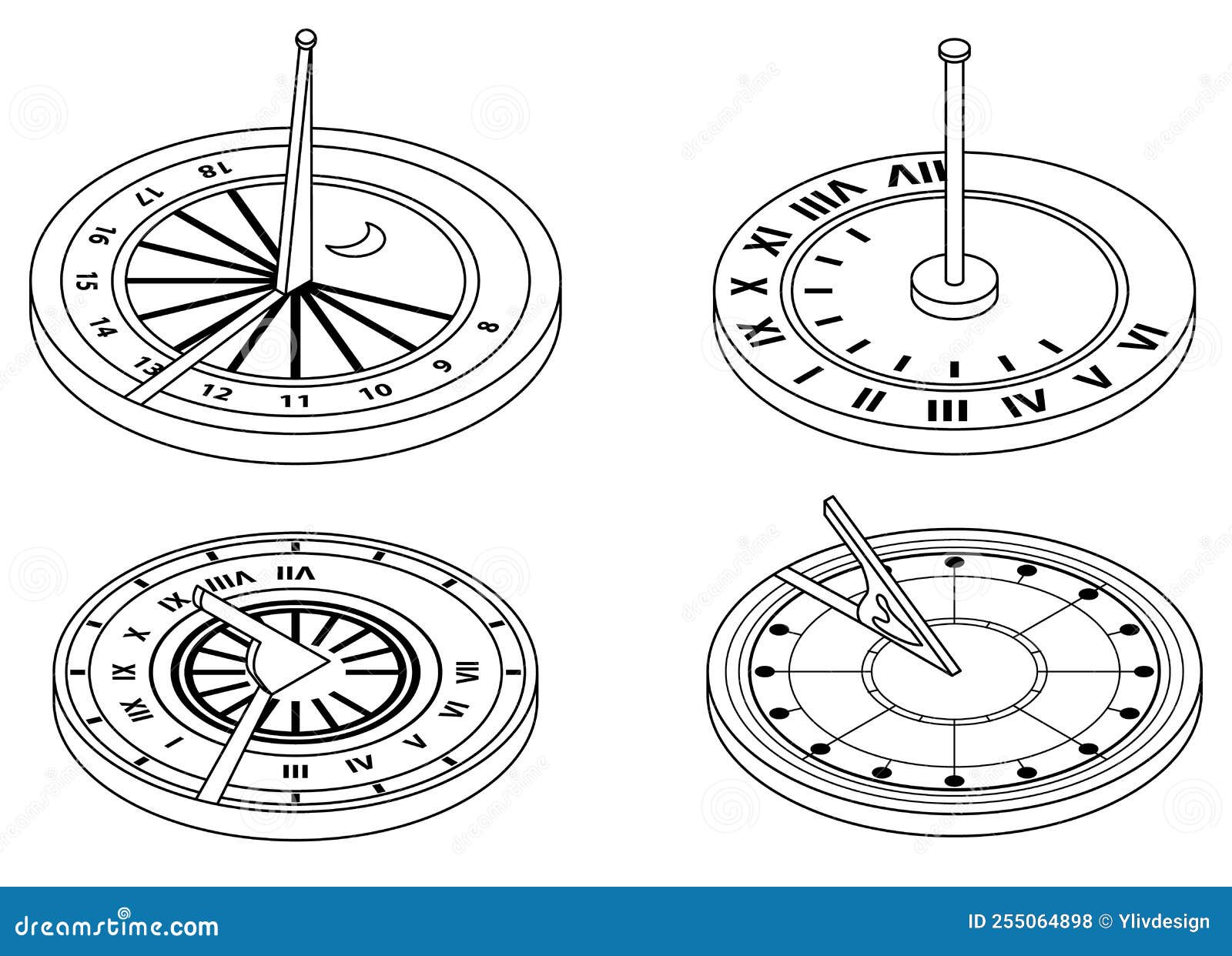 Sundial Icons Set Vector Outline Stock Vector - Illustration of cartoon ...