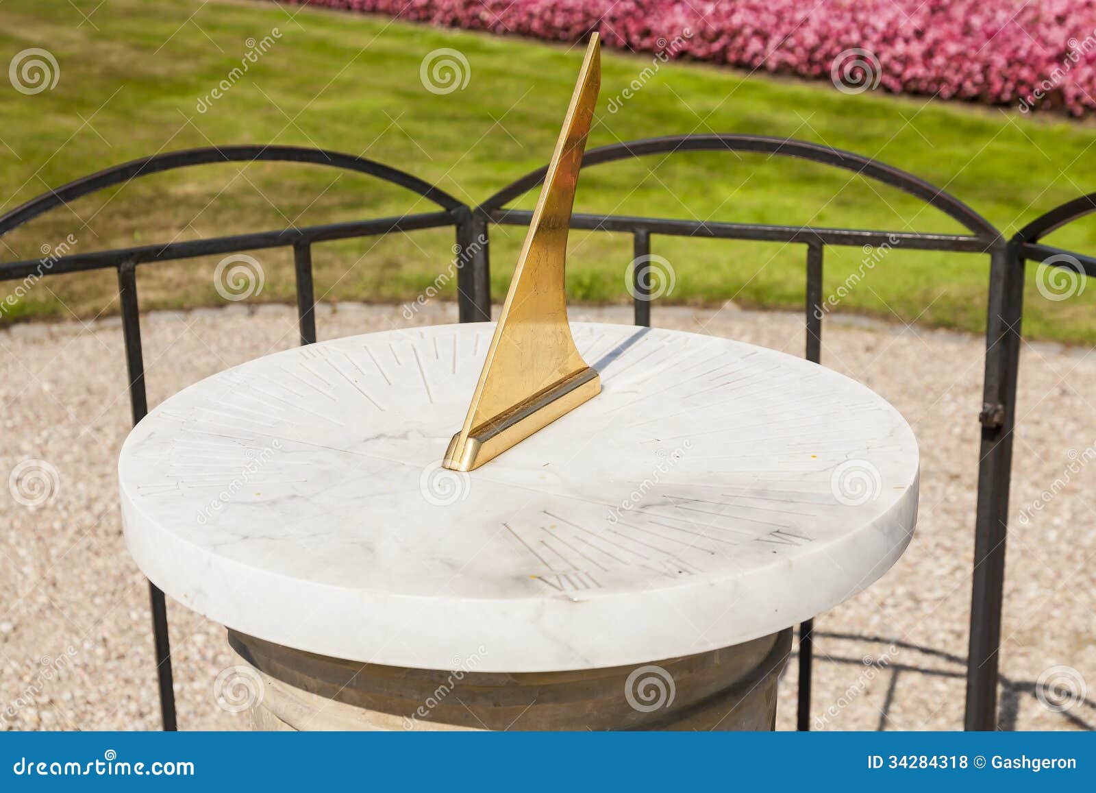 Sundial with Marble Base Standing in Garden. Stock Photo - Image of ...