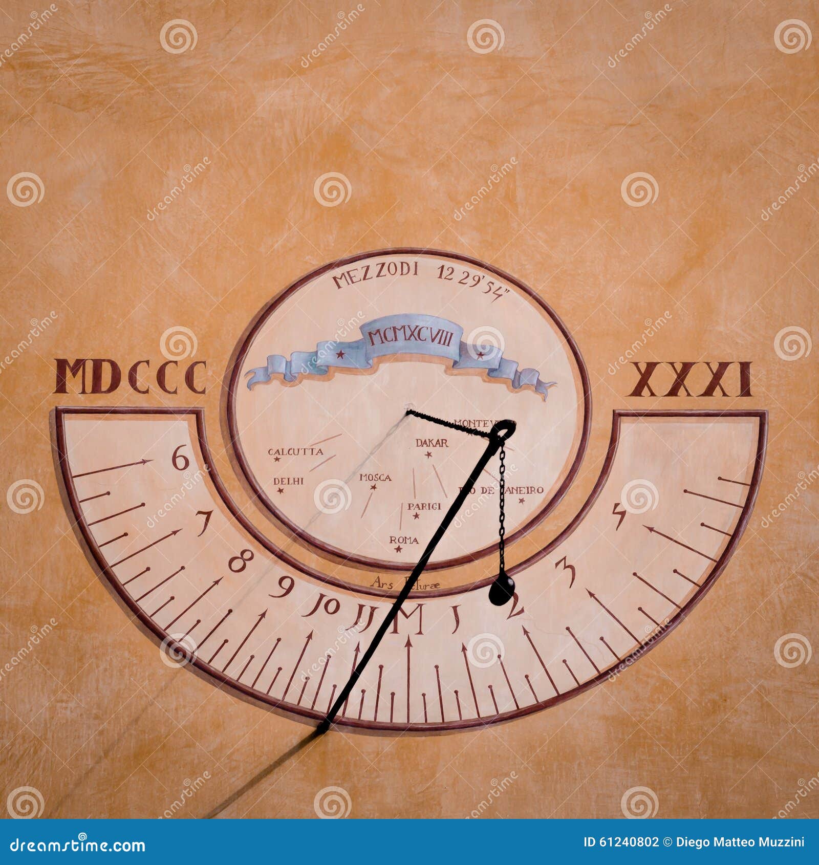 Sundial Painted Over a Wall Stock Photo - Image of latin, name: 61240802