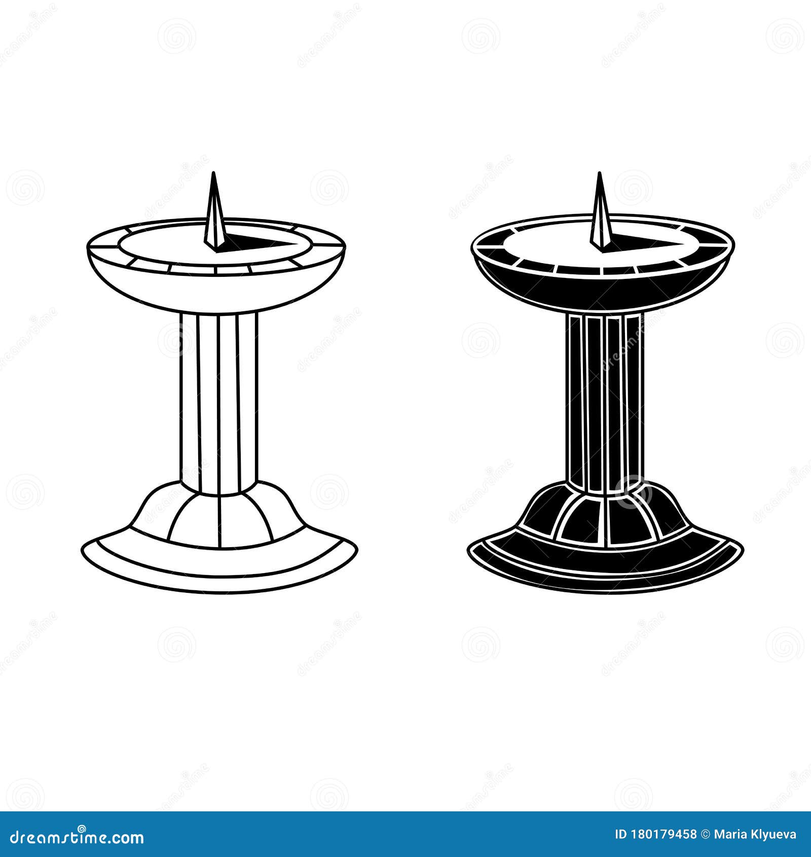 Sundial Set in Black and White. Vector Hand Draw Stock Vector ...