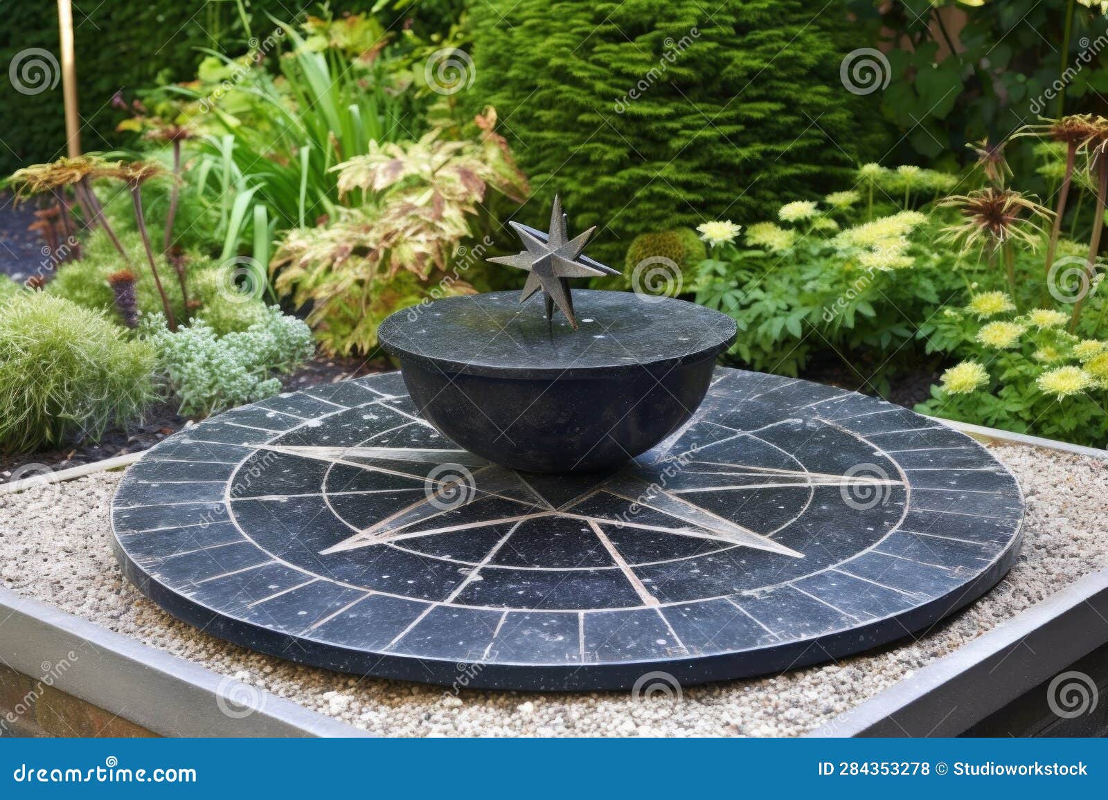 Sundial with Star Map in a Garden Setting Stock Photo - Image of ...