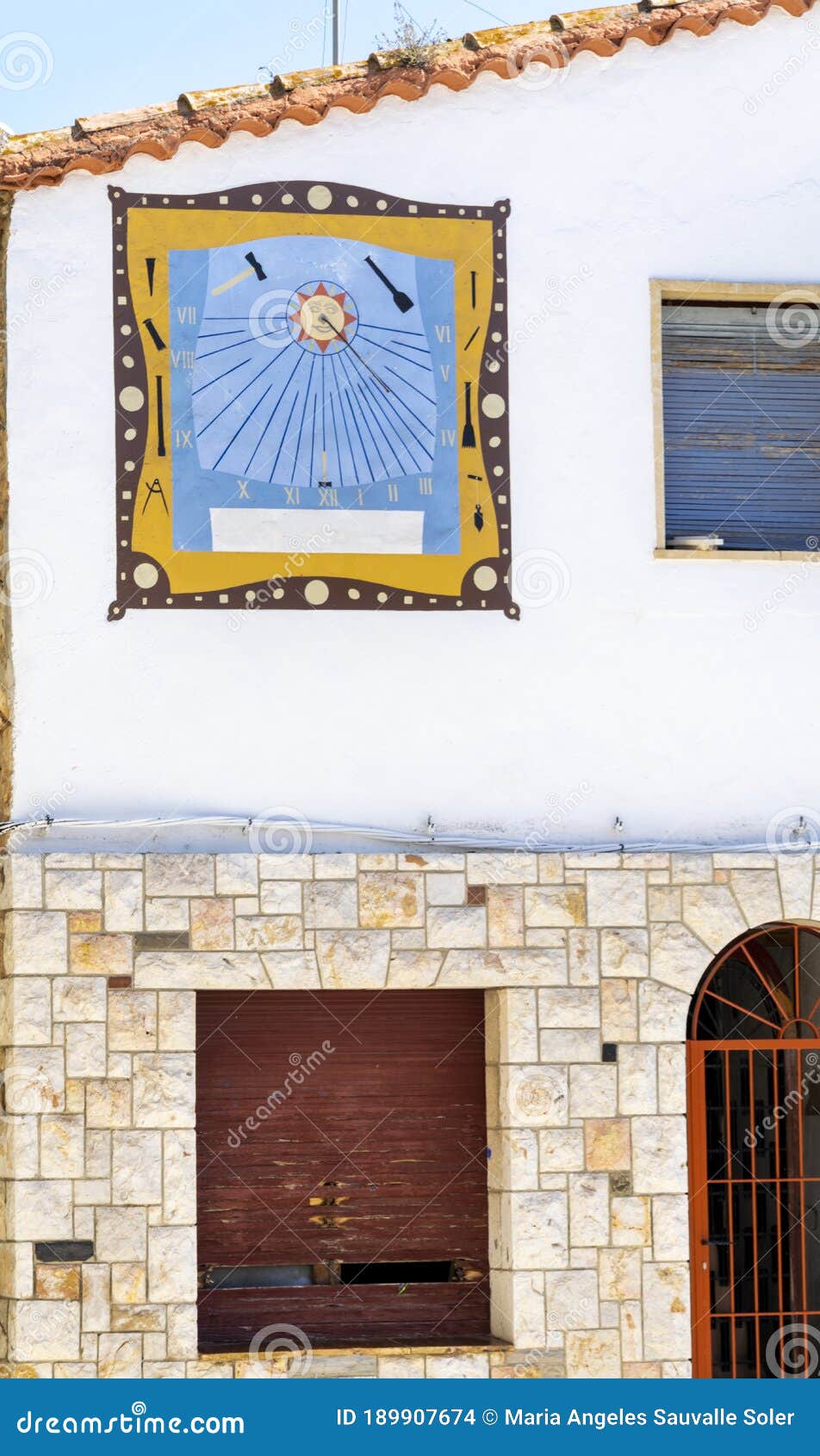 Sundial on the wall. stock photo. Image of sundial, decorative - 189907674