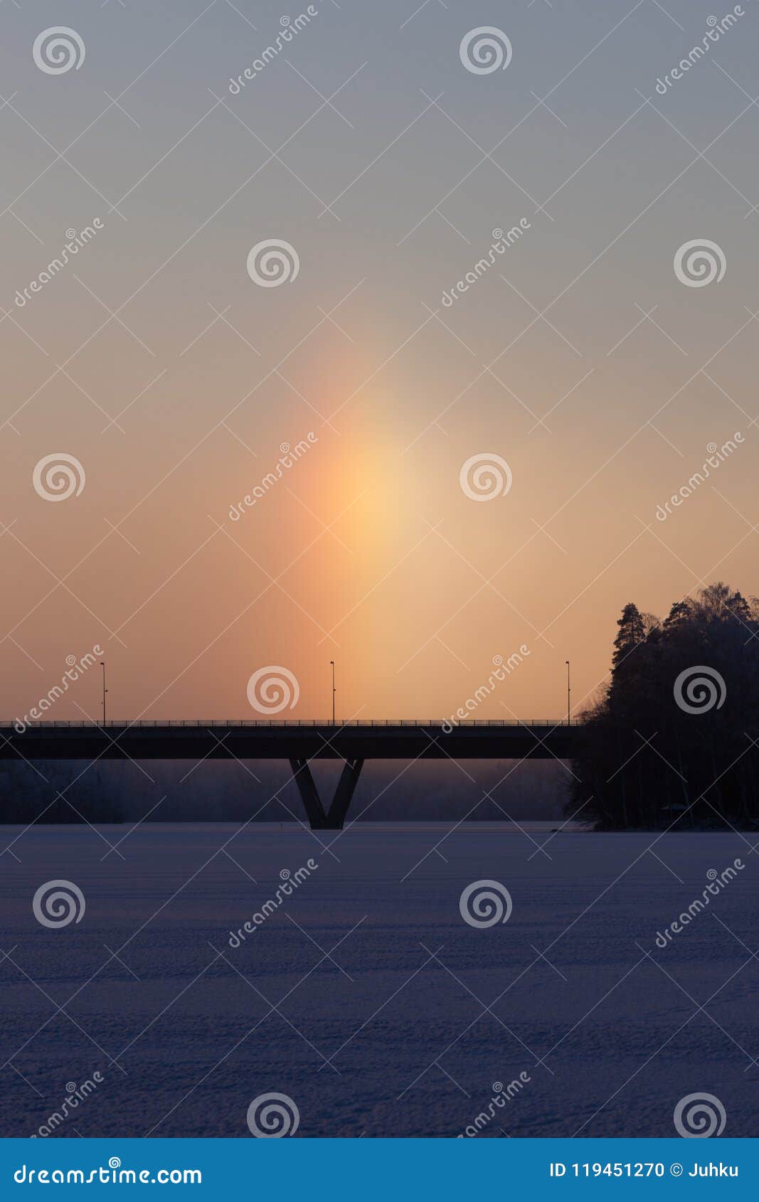 Sundogs at winter on lake stock photo. Image of weather - 119451270