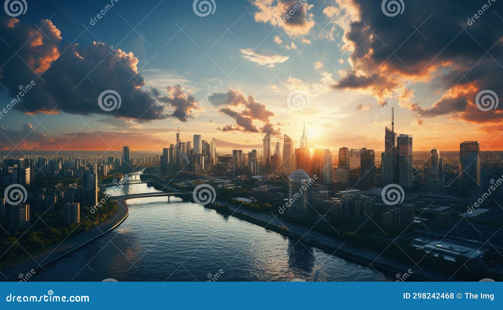 Sundown Cityscape River Bridge Ai Generated Background Image Stock ...