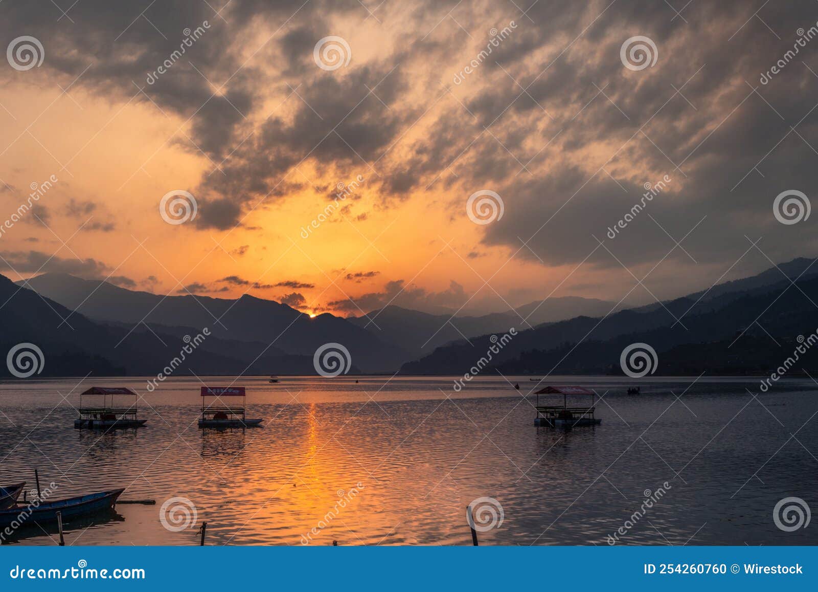 Sunset at Fewa Lake, Pokhara Stock Photo - Image of beautiful, pokhara ...