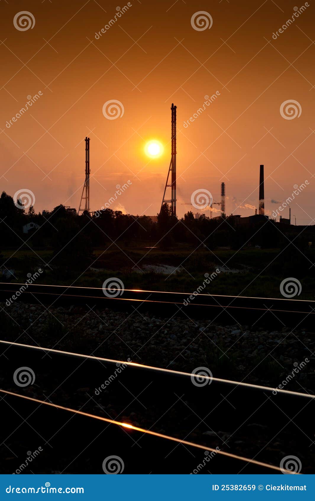 Sundown over the factory stock image. Image of railway - 25382659