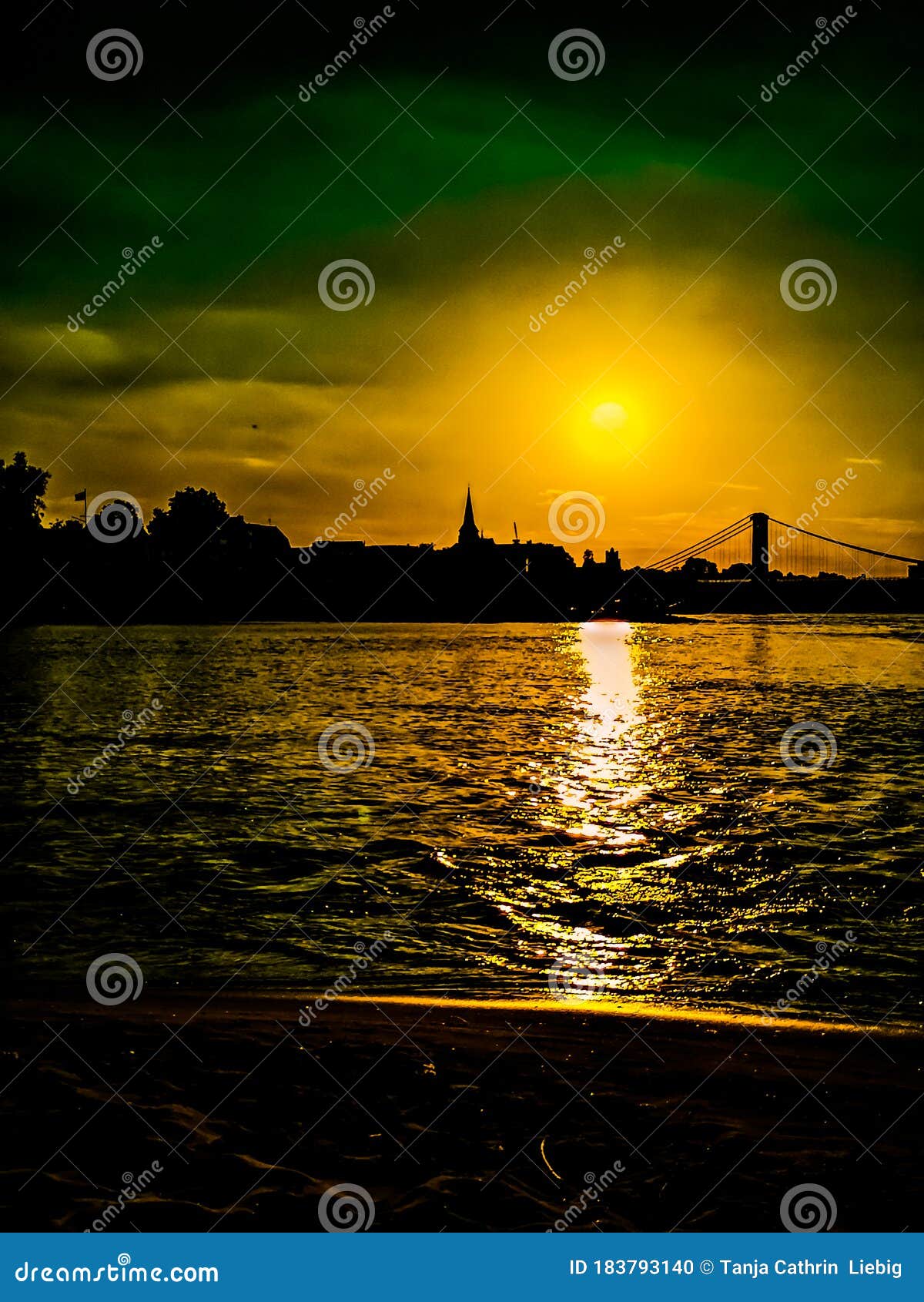 Sundown Over the Riverside of the River Rhein in Cologne with Dark Sky ...