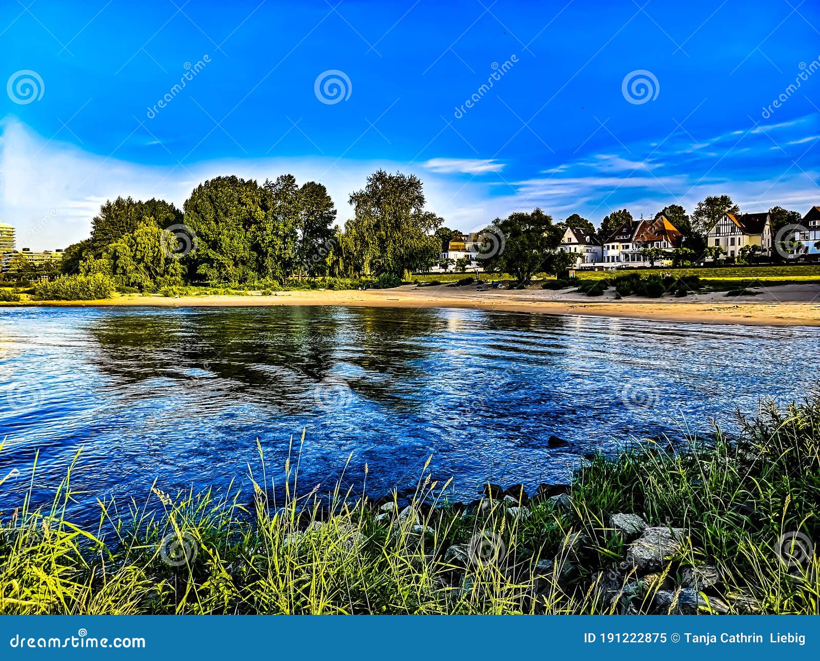 Sundown Over the Riverside of the River Rhein in Cologne with Sky and ...