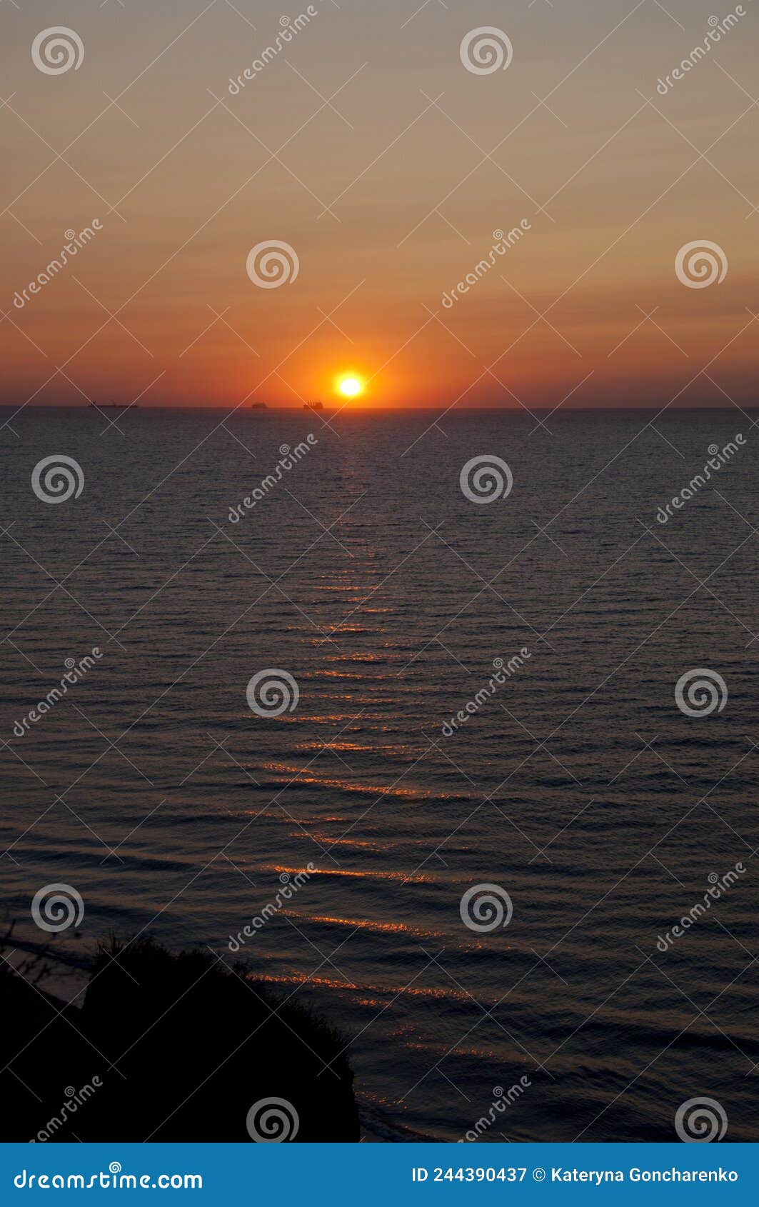 Sundown Sky and Sea with Ship on Horizon, Caribbean Stock Image - Image ...