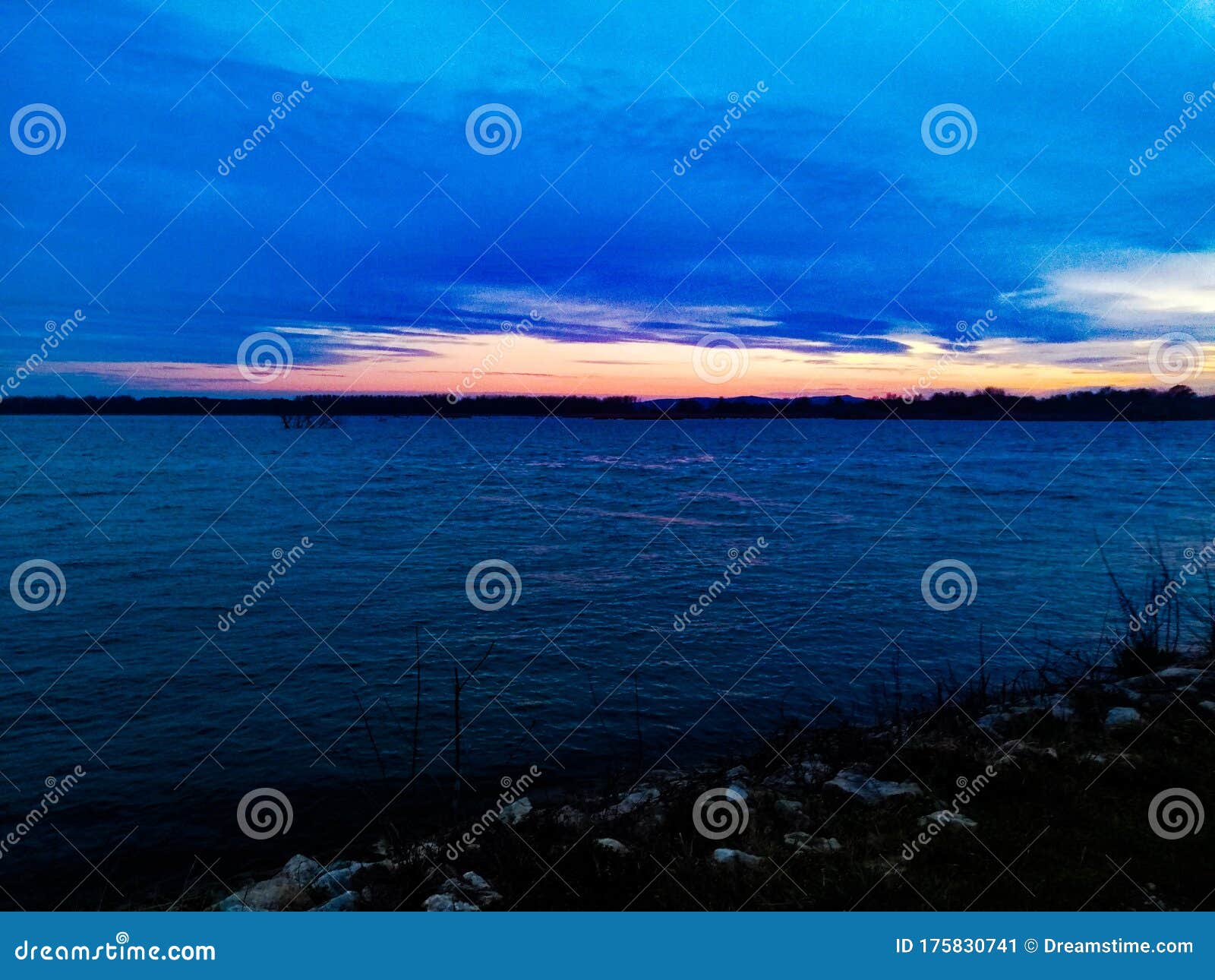 Sunfall and river stock image. Image of river, blue - 175830741