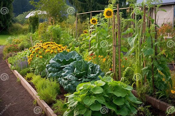 Sunflower Border Around a Thriving Vegetable Garden Stock Illustration ... Sunflower Border Around a Thriving Vegetable Garden Stock Illustration ...