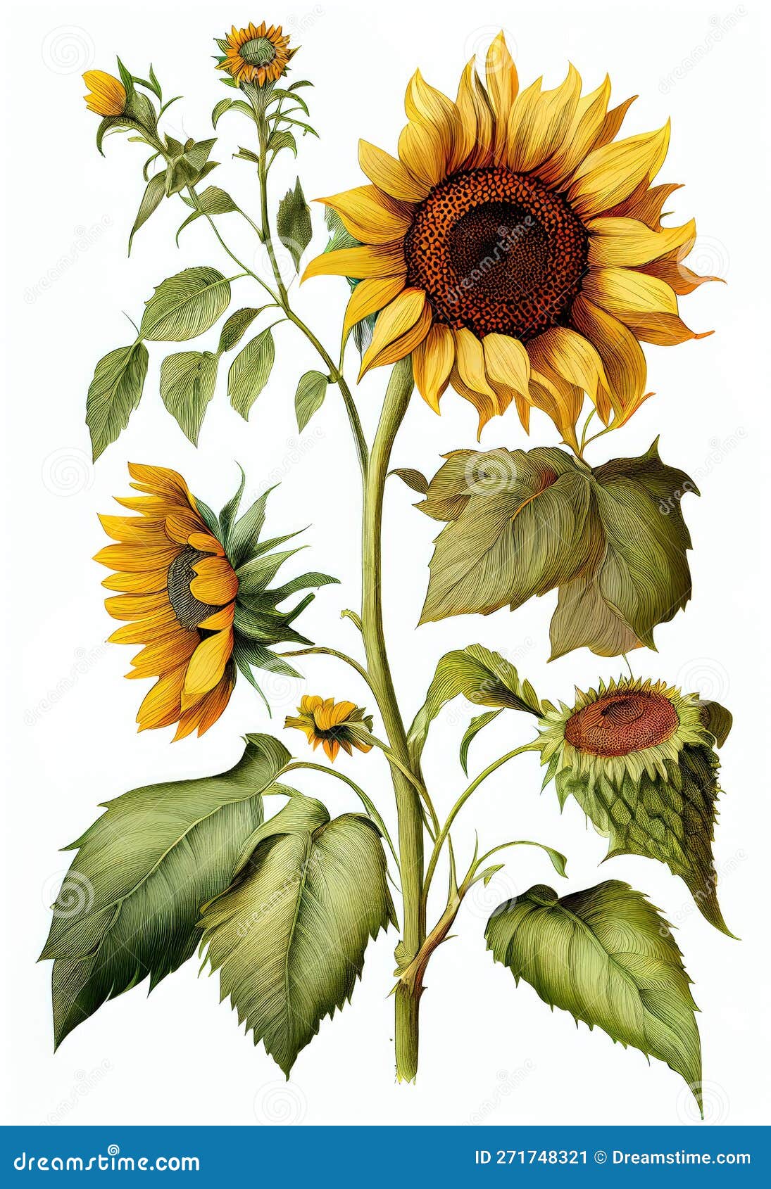 Sunflower Botanical Illustration, Sun Flowers Isolated, Sunflowers ... Sunflower Botanical Illustration, Sun Flowers Isolated, Sunflowers ...