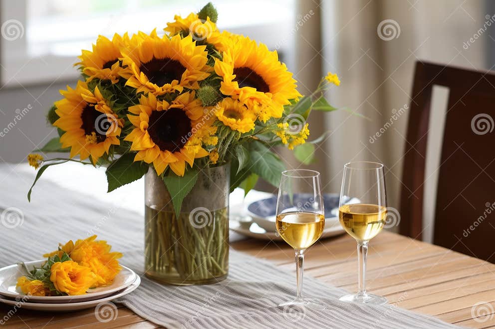 Sunflower Centerpiece on a Dining Table Stock Photo - Image of summer ...