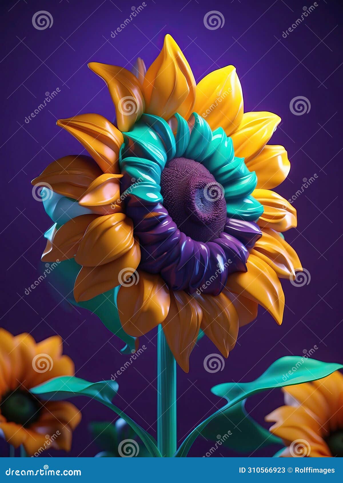Sunflower Dark Purple and Dark Blue Contour Shading Stock Image - Image ...