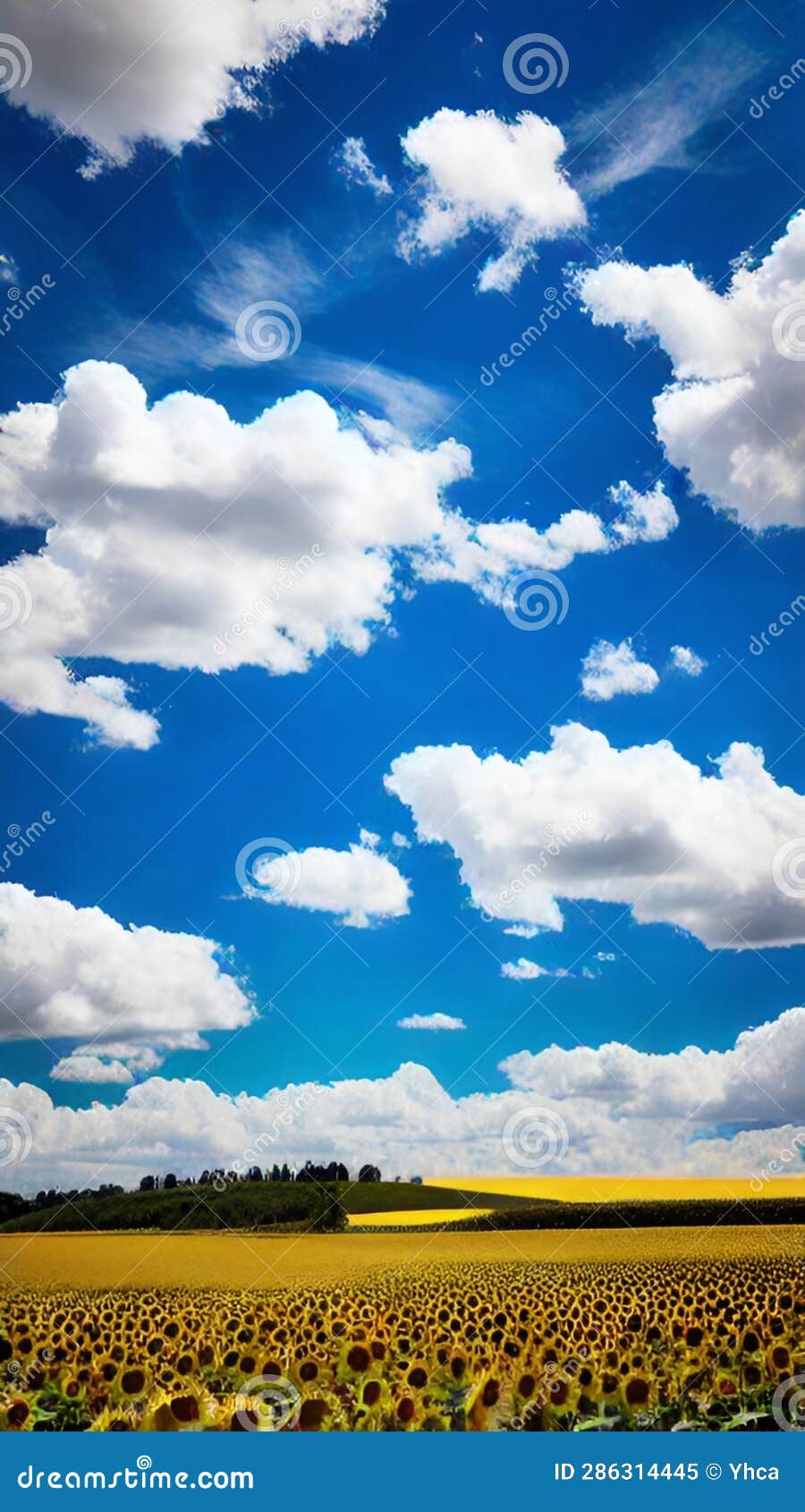 Sunflower Field with Blue Sky and Fluffy Clouds Stock Image - Image of sunflower, clouds: 286314445