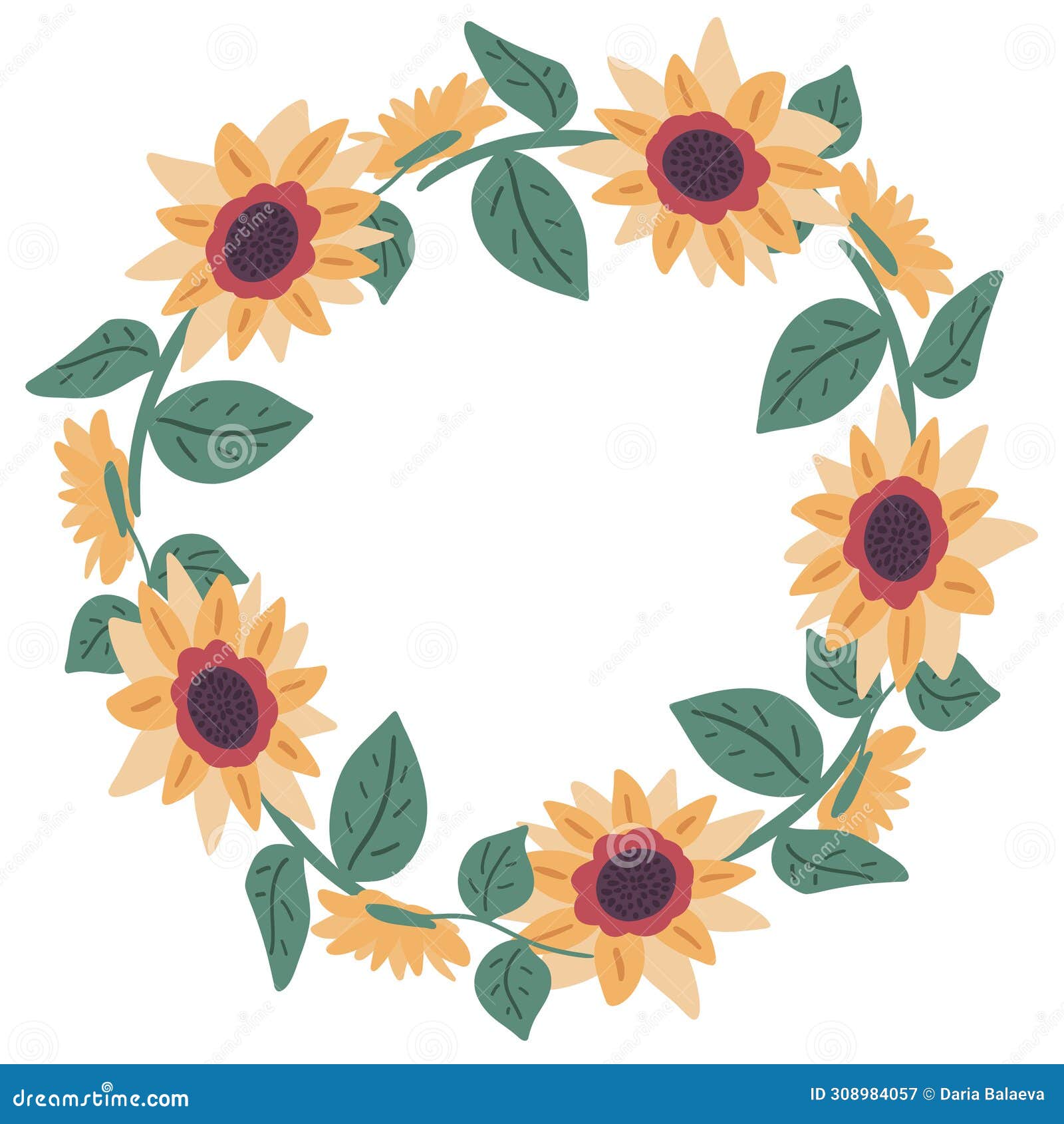 Sunflower Flat Design Circle Frame on White Background Stock ...