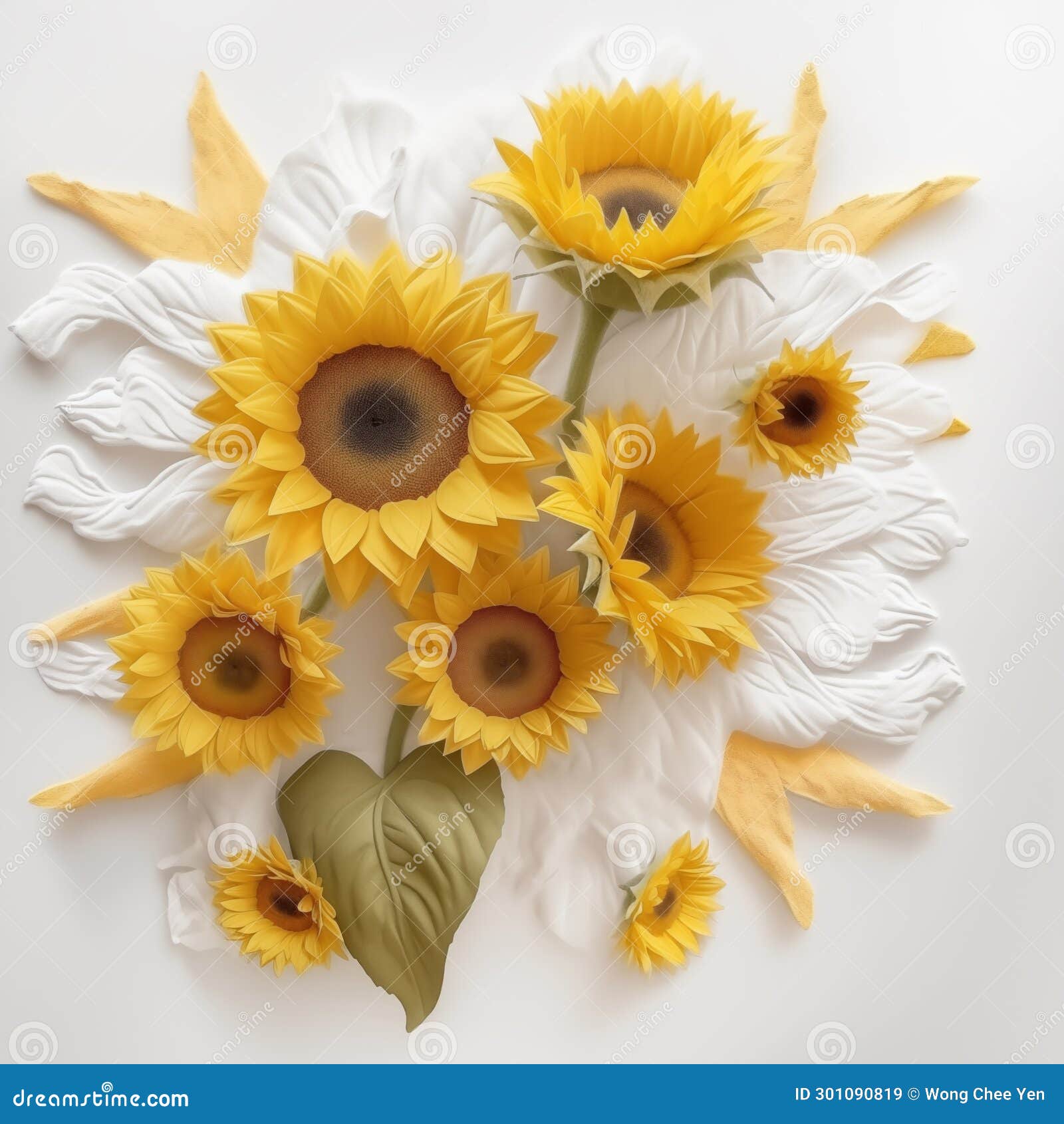 Sunflower Flat Lay Arrangement Design 3d Illustration Stock ...