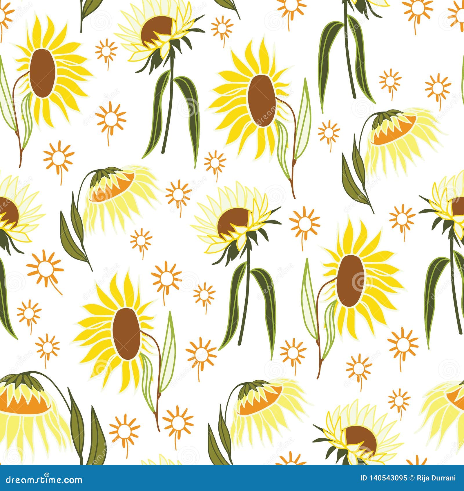 Sunflower Flower Abstract Seamless Pattern With White Background Stock ...
