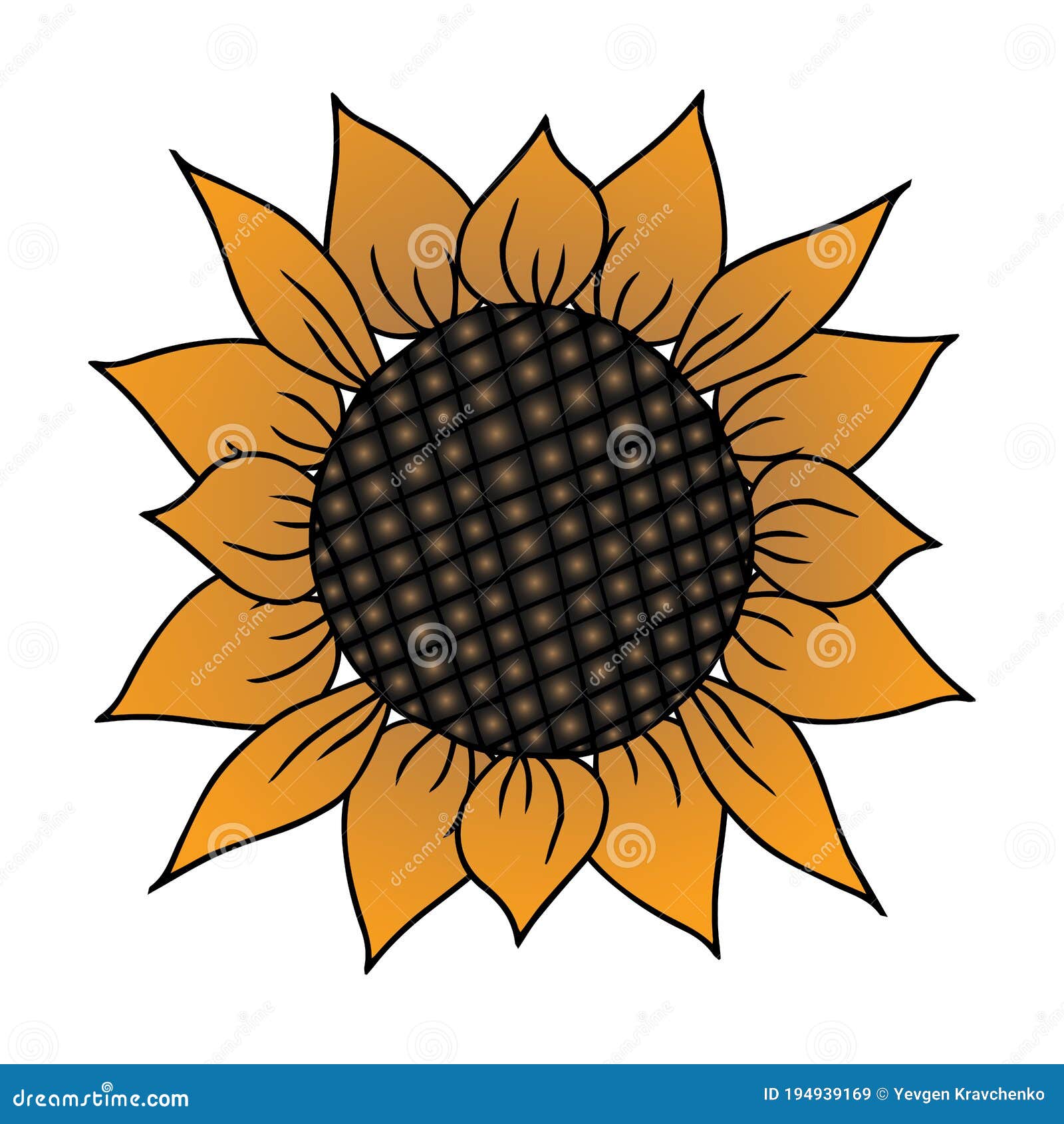Sunflower Icon. Sunflower on a Stalk with Carved Leaves. Vector ...