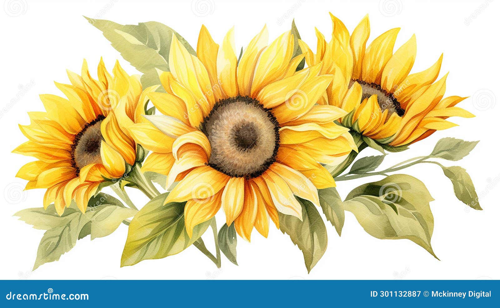 Bright Yellow Sunflowers, in Illustration Design. Stock Illustration ...