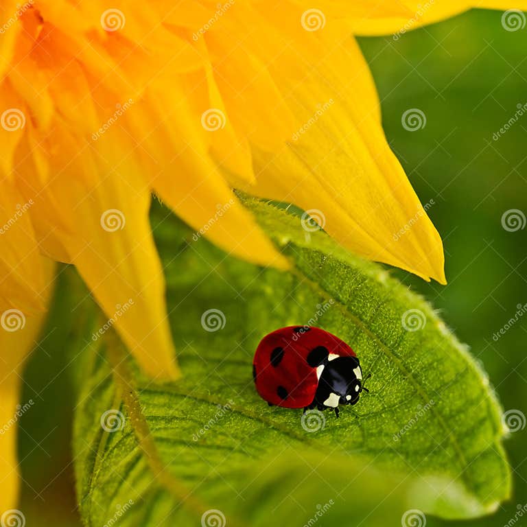 Sunflower and ladybug stock image. Image of leaf, plant - 27628827