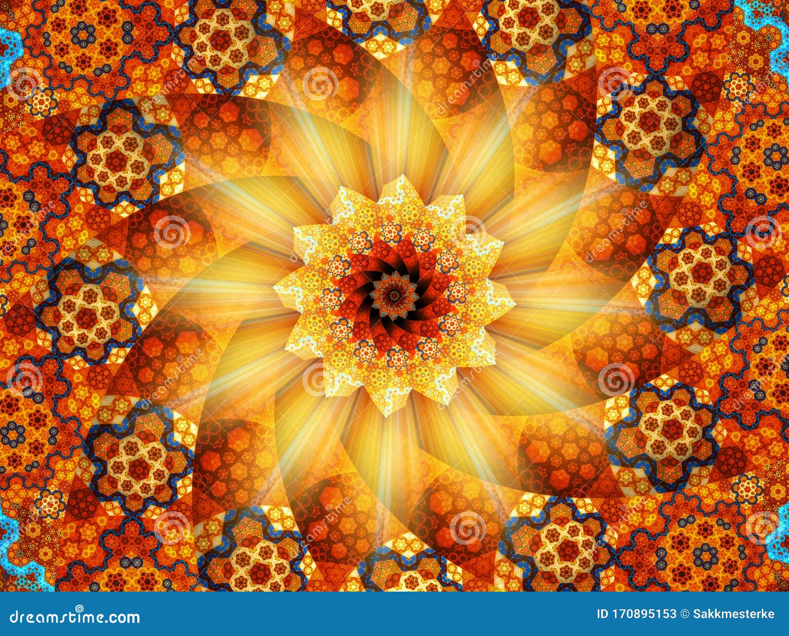 Sunflower Mandala with Lights, Abstract Background Stock Illustration ...