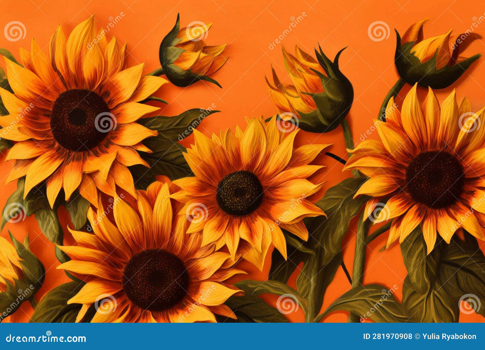 Sunflower Orange Background. Generate Ai Stock Illustration - Illustration of petal, culture ...