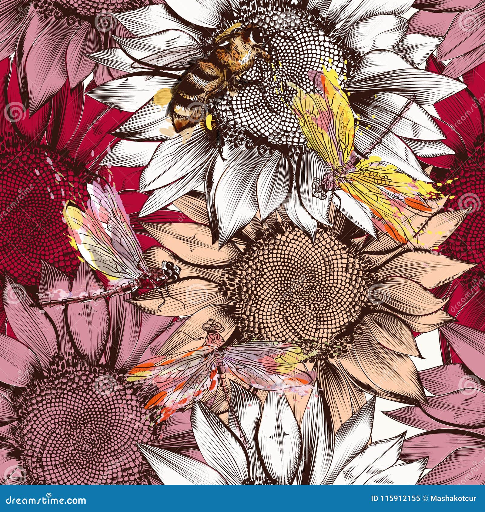 Sunflower Oil Pattern With Icons, Geometric Shapes Vector Illustration ...