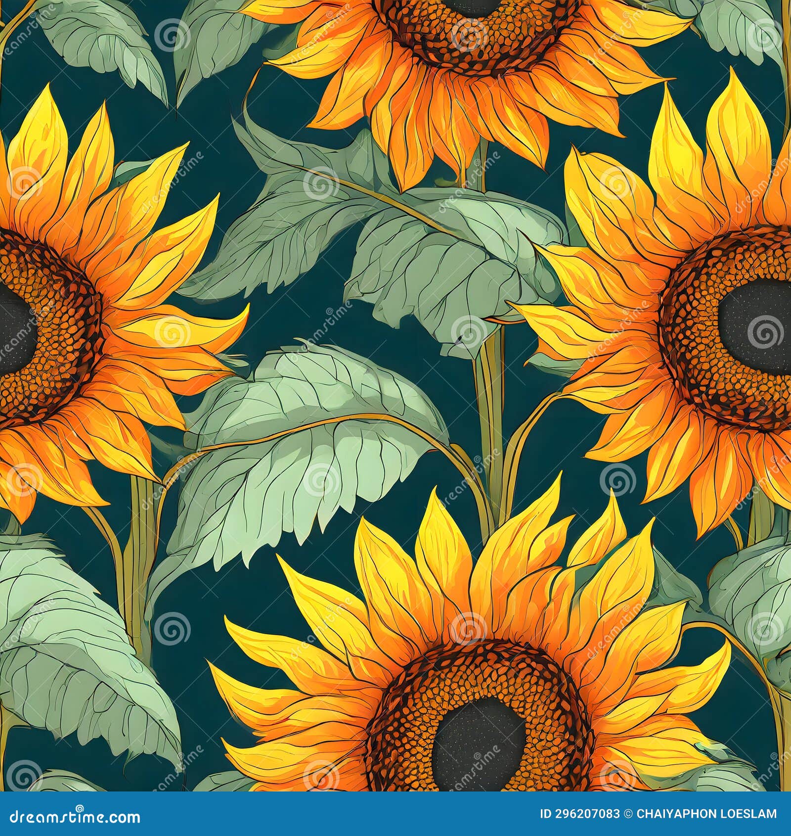 Sunflower Pattern on White Background Stock Illustration - Illustration ...