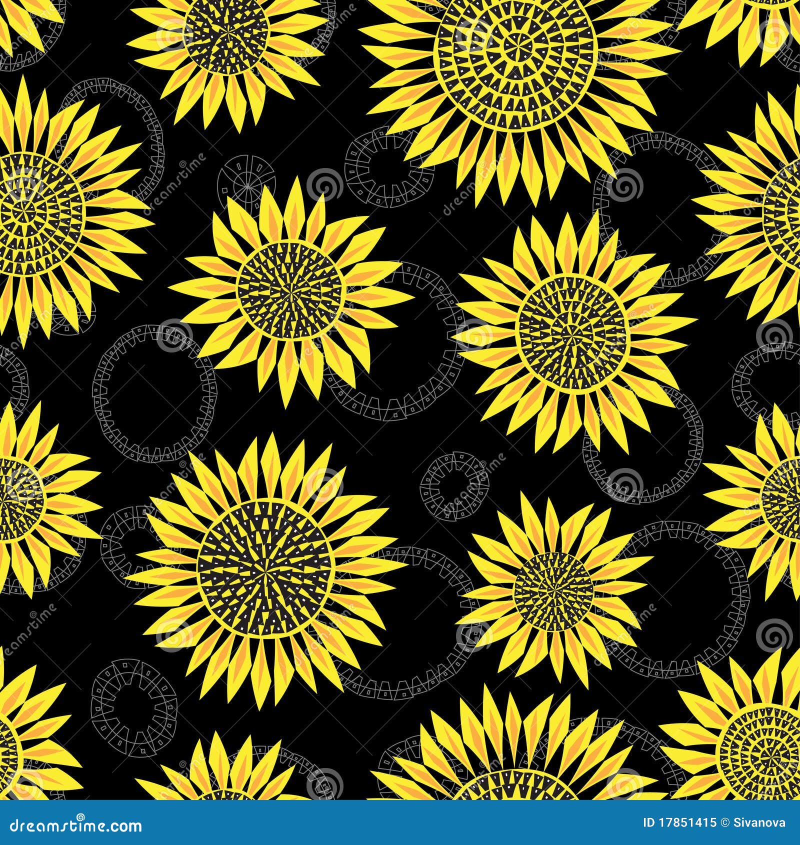 Sunflower Seamless On Green Teal Background. Vector Illustration ...