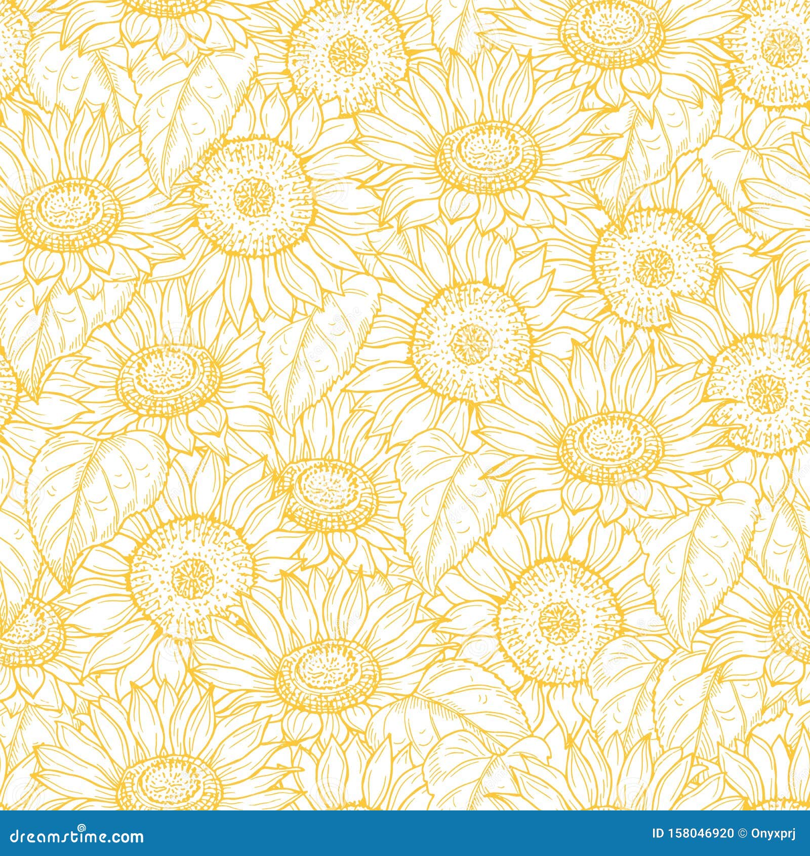 Sunflower Seamless Pattern. Vector Line Yellow Flowers Texture ...