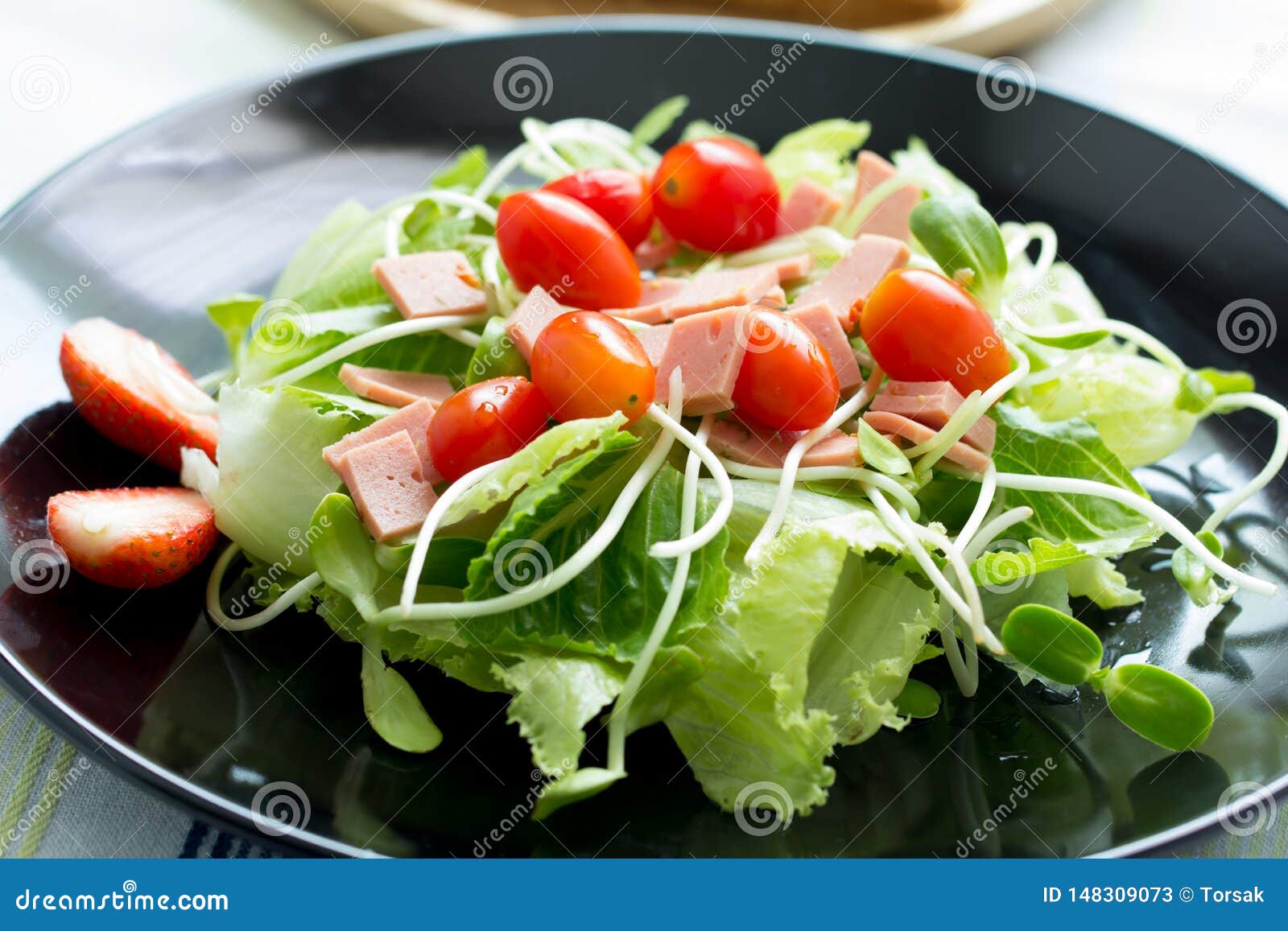 Cos salad stock image. Image of tomato, food, plate - 148309073