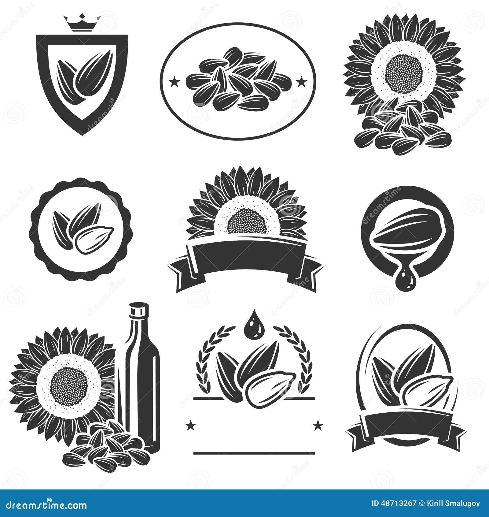 Sunflower Seeds Label and Elements Set. Vector Stock Vector ... Sunflower Seeds Label and Elements Set. Vector Stock Vector ...