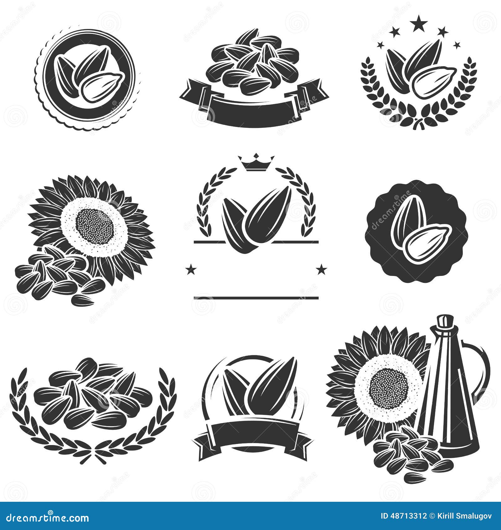 Sunflower Seeds Label and Elements Set. Vector Stock Vector ...